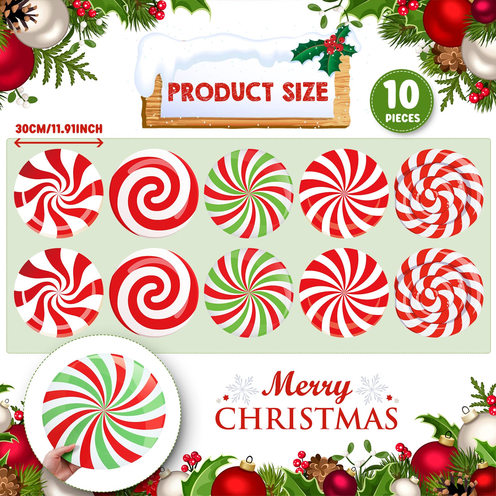Snapklik.com : 10 Pcs 12 Inch Christmas Peppermint Garage Door Magnets ...