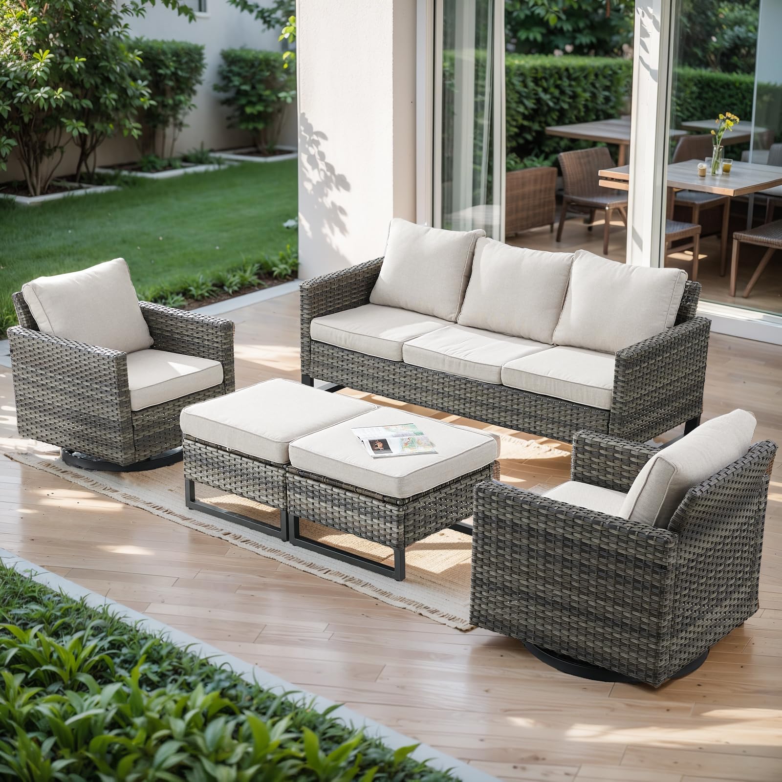 Amazon.com: Rilyson Patio Furniture Swivel Chiars Set - 5 Piece Wicker ...