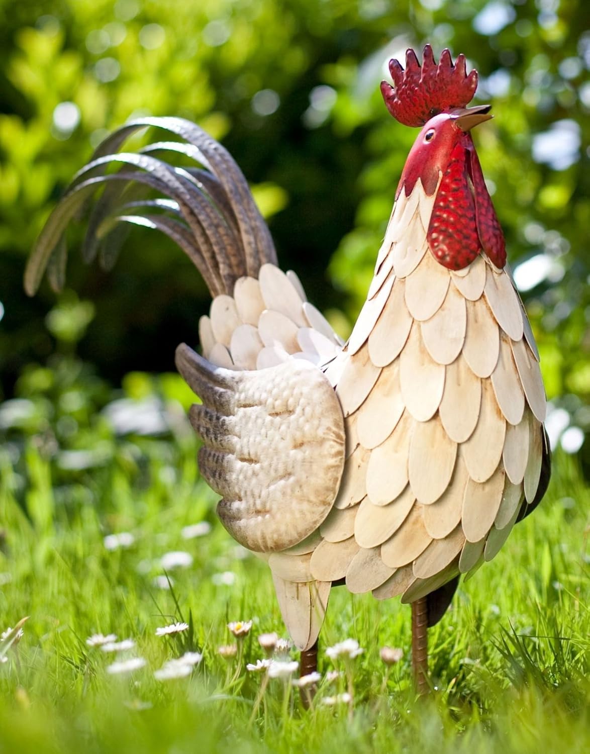 Ouse Valley Metal Cockerel Garden Ornament. White Figurine. New ...