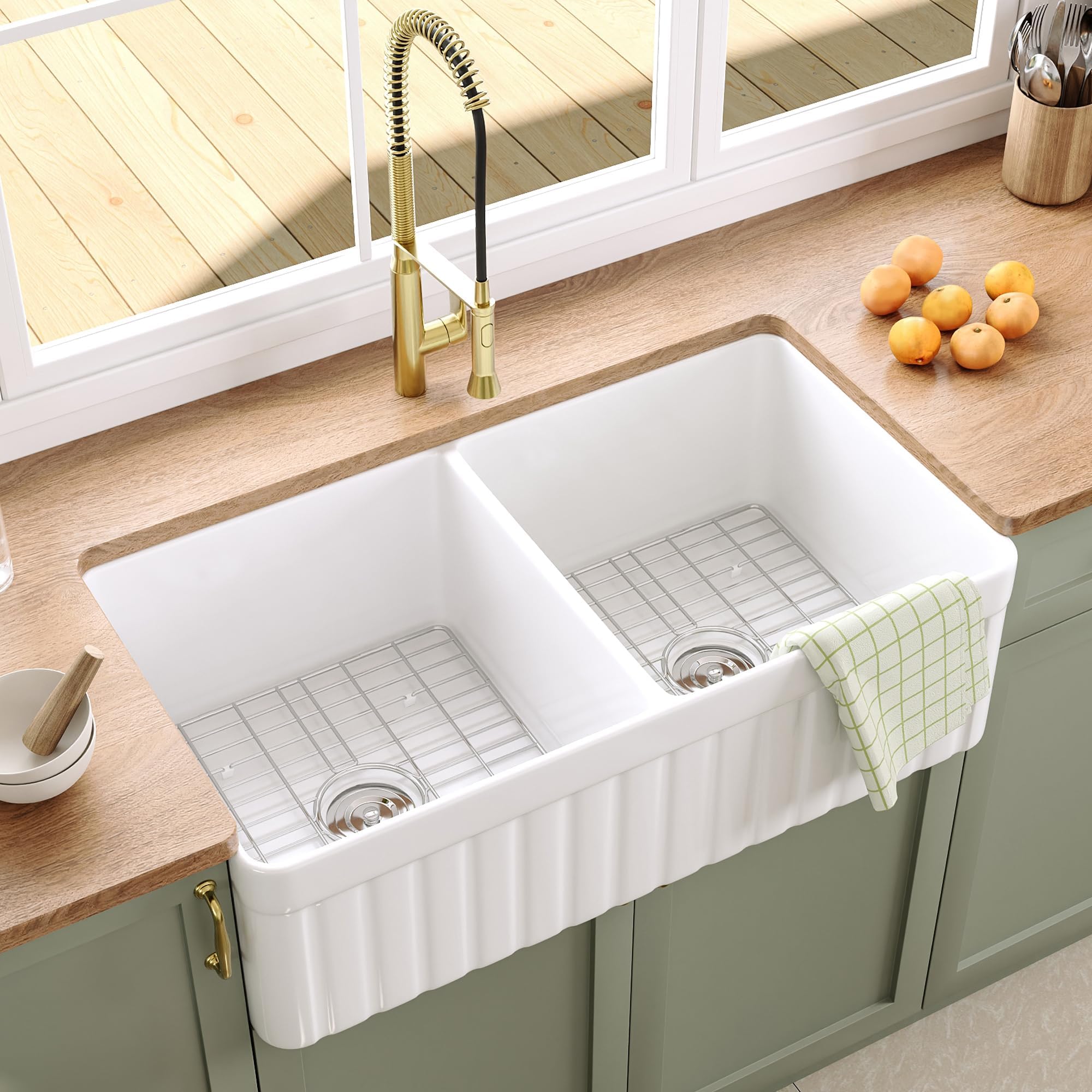 Alpha 30" Stainless Steel Apron Farmhouse 60/40 Double Bowl 16 Gauge ...