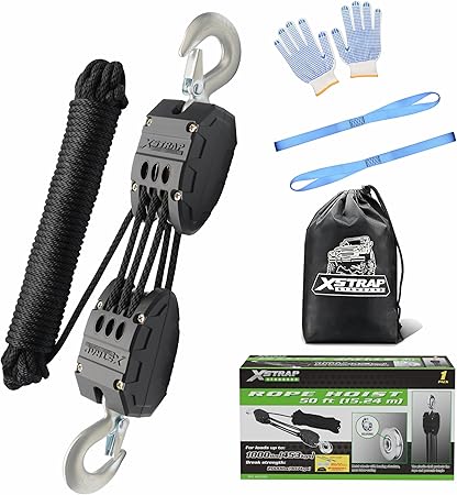 XSTRAP STANDARD Heavy-Duty 2,000LB Rope Hoist Pulley 50 Feet Wheel ...