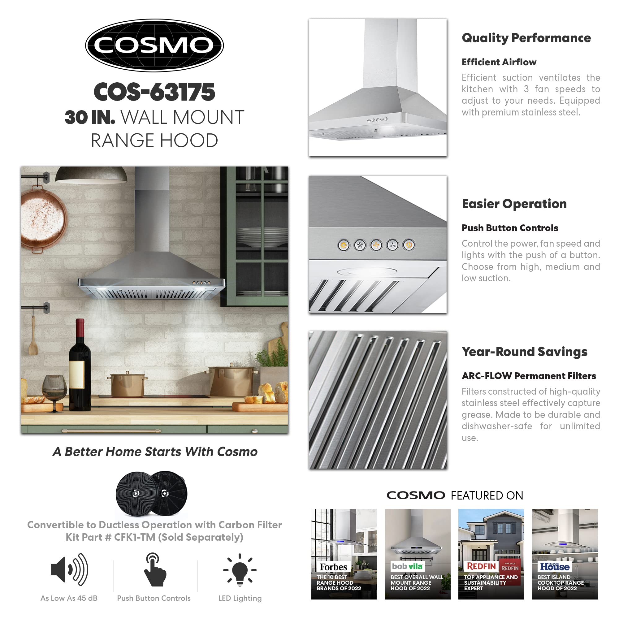 Snapklik.com : COSMO COS-63175 30 In. Vista Collection 380 CFM Ducted ...