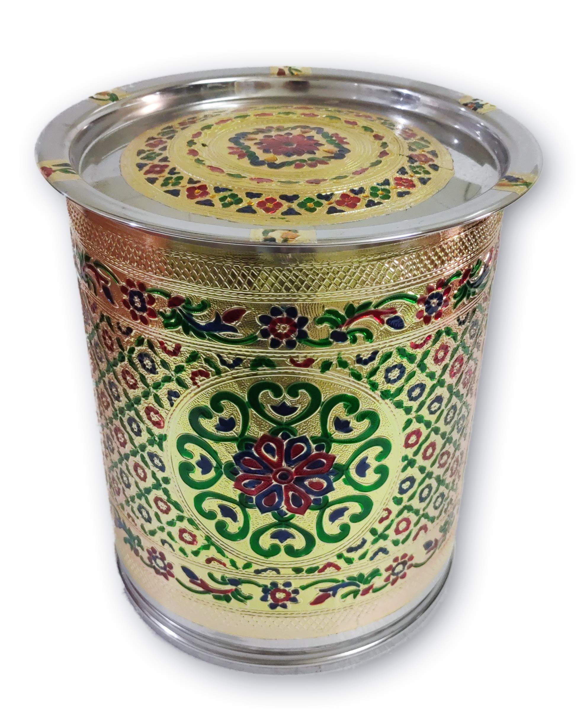 Buy Stainless Steel meenakari Designer Water Tank pawali pavali Grain ...
