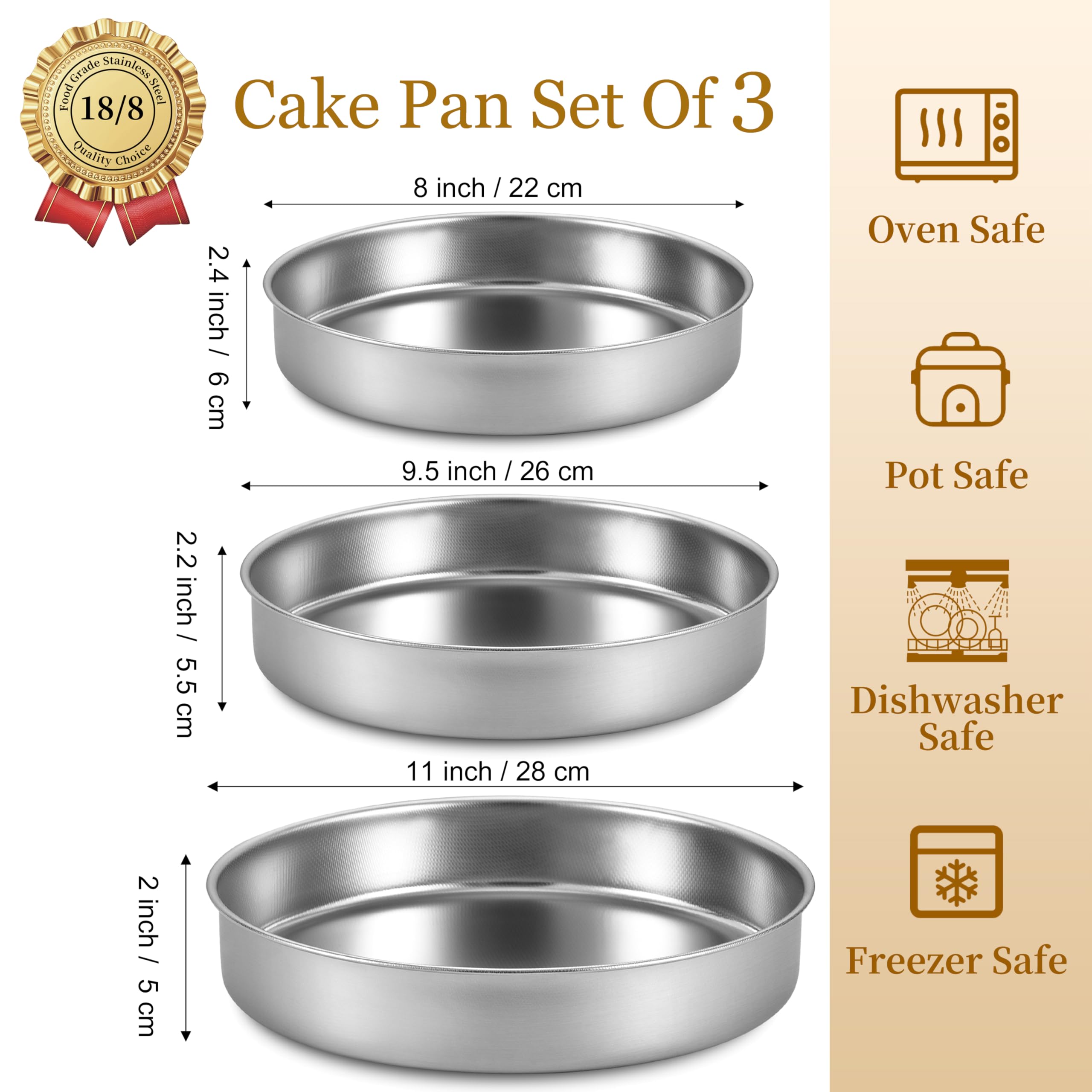 Snapklik.com : Cake Pan Set Of 3,18/8 Stainless Steel Round Cake Baking ...
