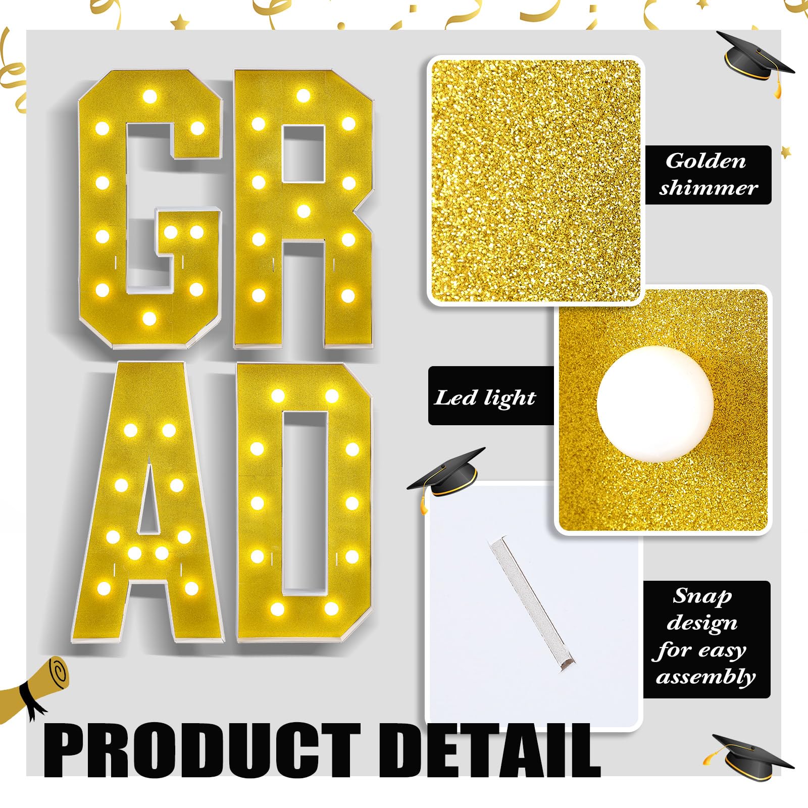 Aurelema 2024 Graduation Decoration 4 Pcs 3.4FT Marquee LED Letters ...