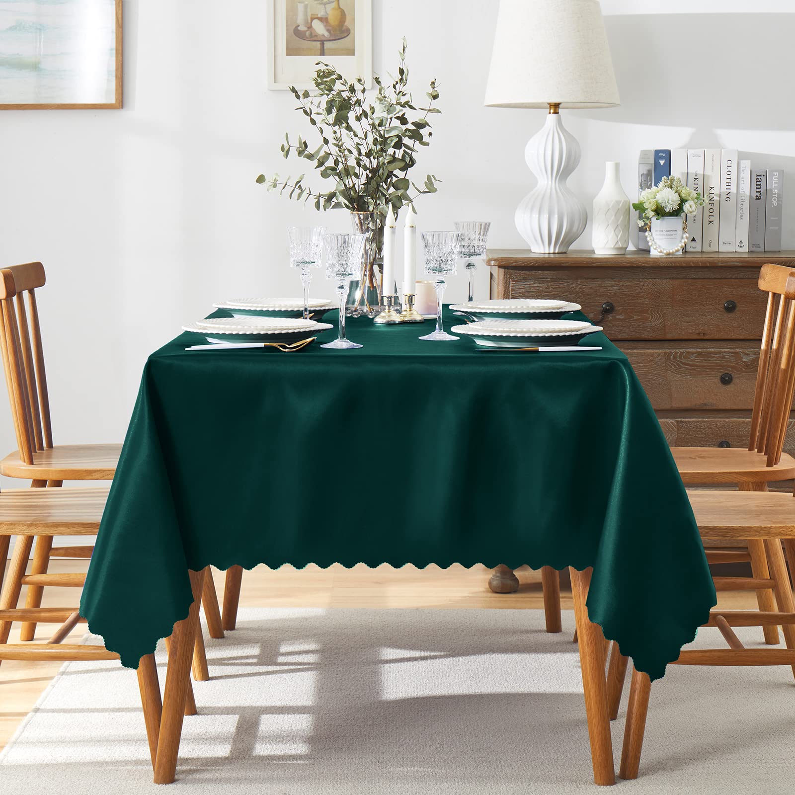 Amazon.com: P Pothuiny 2 Pack Green Satin Tablecloth 60 x 120 Inches ...