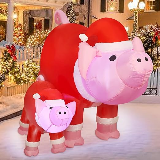 Amazon.com: ATDAWN 3.3 ft Tall Christmas Inflatable Pig, LED Lights ...