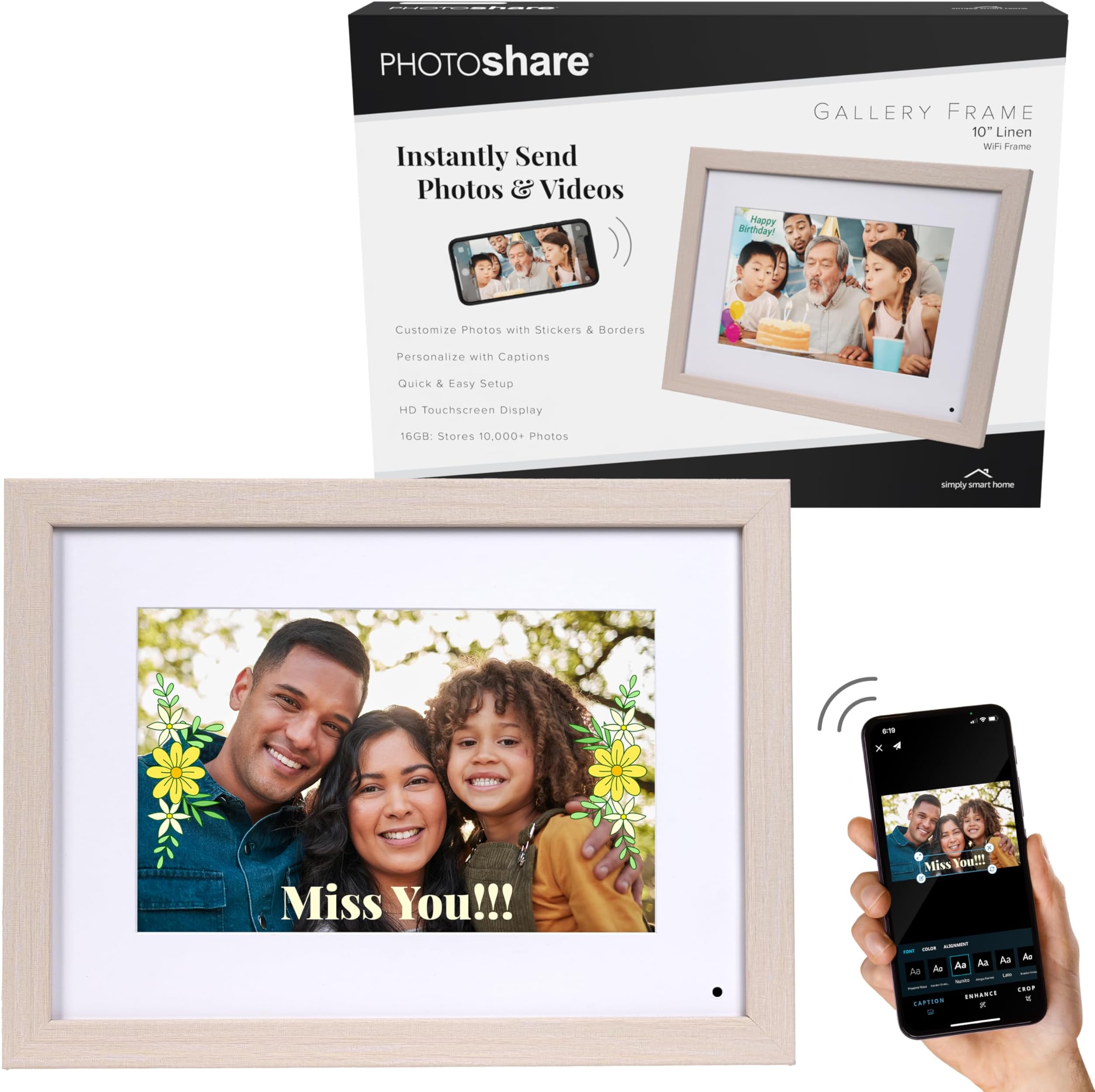 Amazon.com : PhotoShare Gallery 10.1” WiFi Digital Photo Frame | Send ...