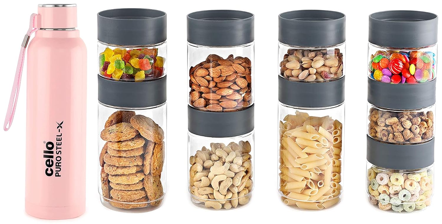 Cello Modustack Plastic Container, 9-Pieces, Grey, Capacity - 500ml ...