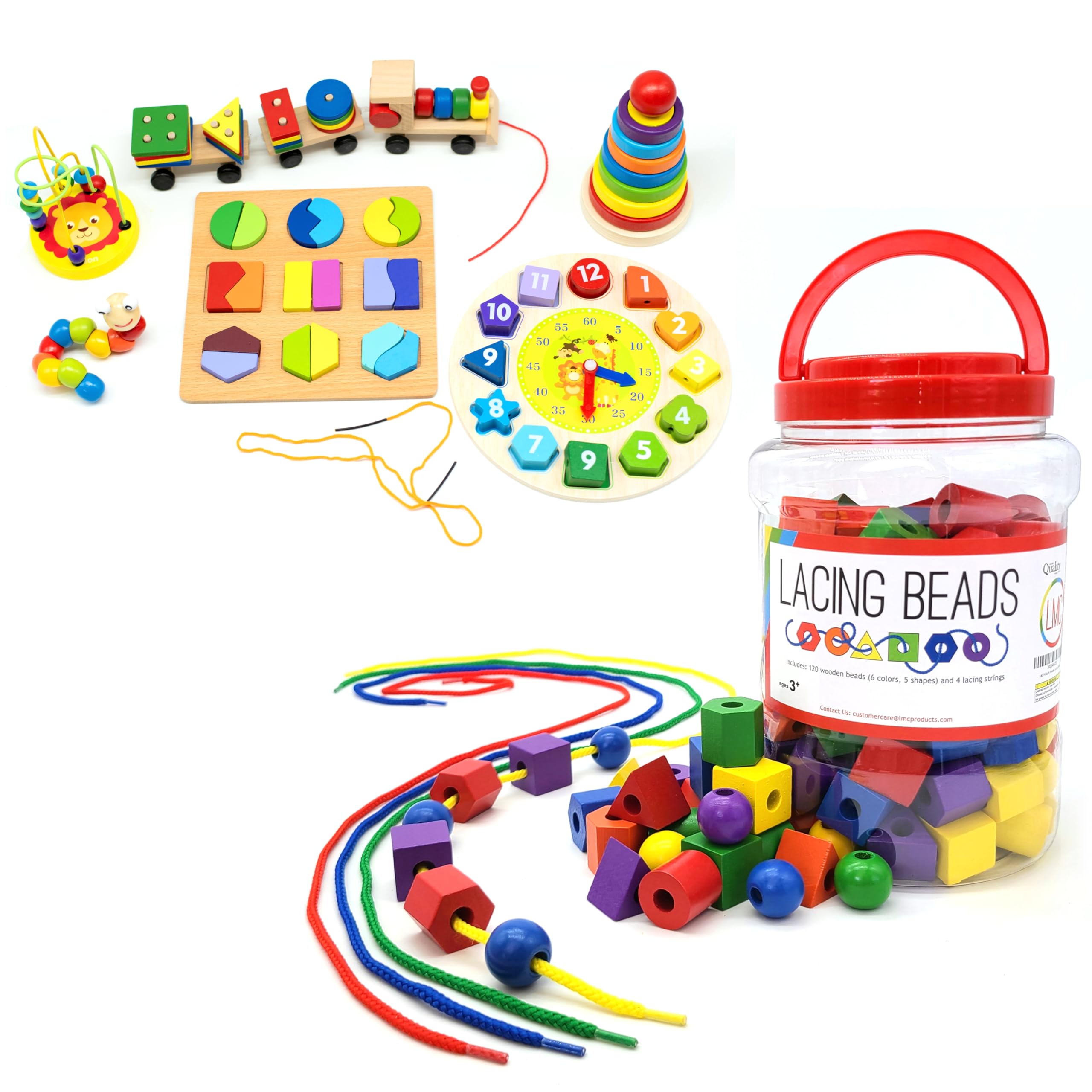 Amazon.com: LMC Products Lacing Beads & Variety Pack of 6 Wooden Toys ...
