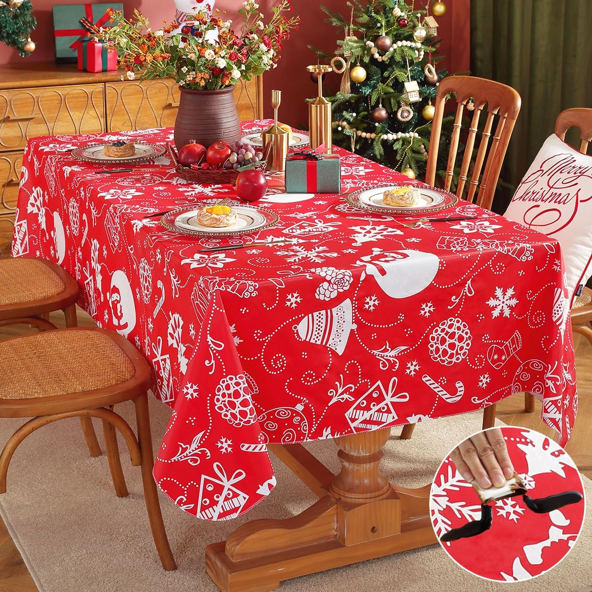 Amazon.com: SASTYBALE Christmas Plastic Tablecloth Rectangle ...