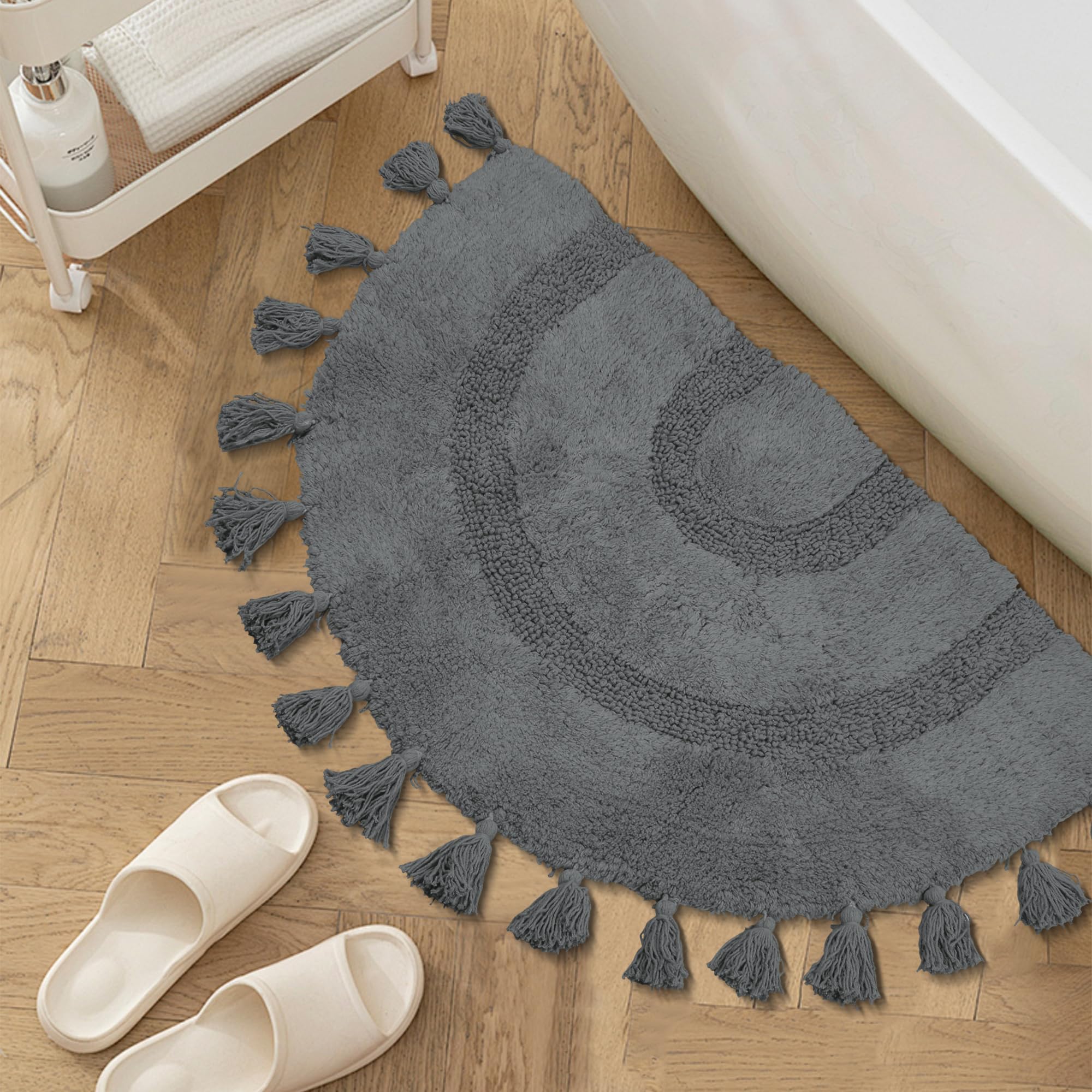 Amazon.com: Boho Bathroom Rugs with Tassels Hand Woven Cotton Mat Half ...