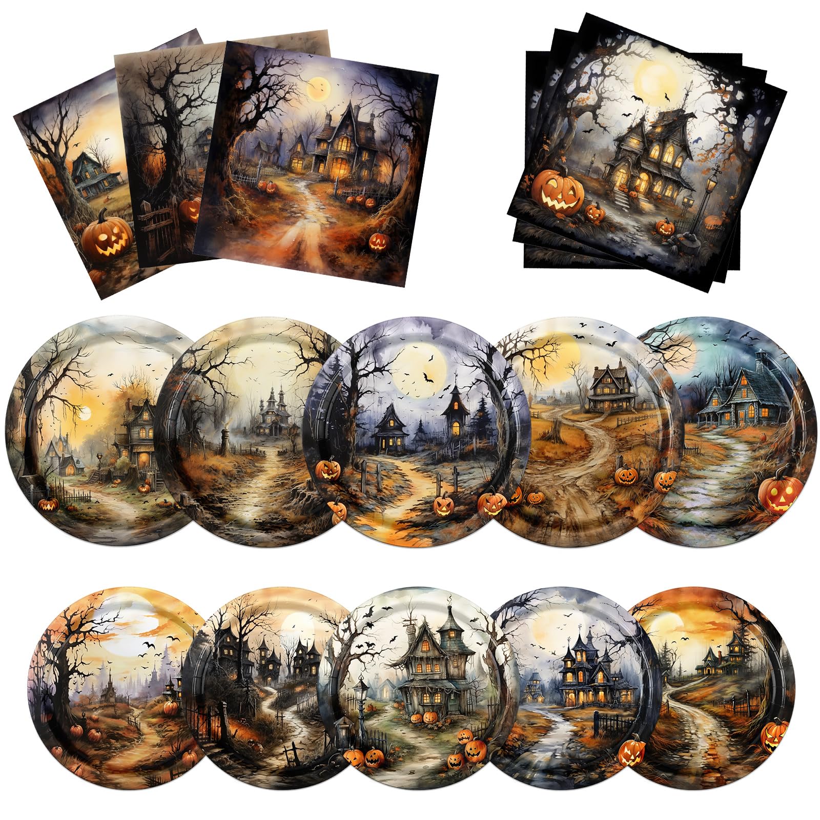 Amazon.com: Halloween Dinnerware Set,Spooky Halloween Party Plates and ...
