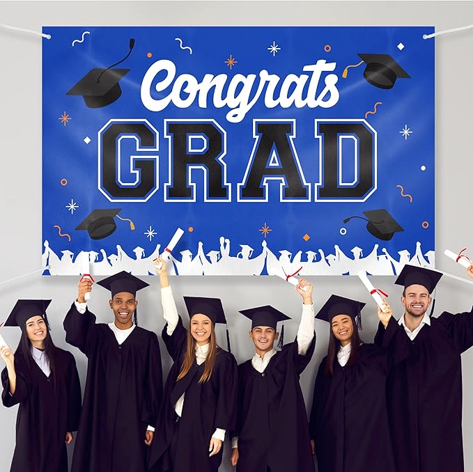 Amazon.com : HOUSE OF PARTY Congrats Grad Backdrop - 72x44 Inch Blue ...