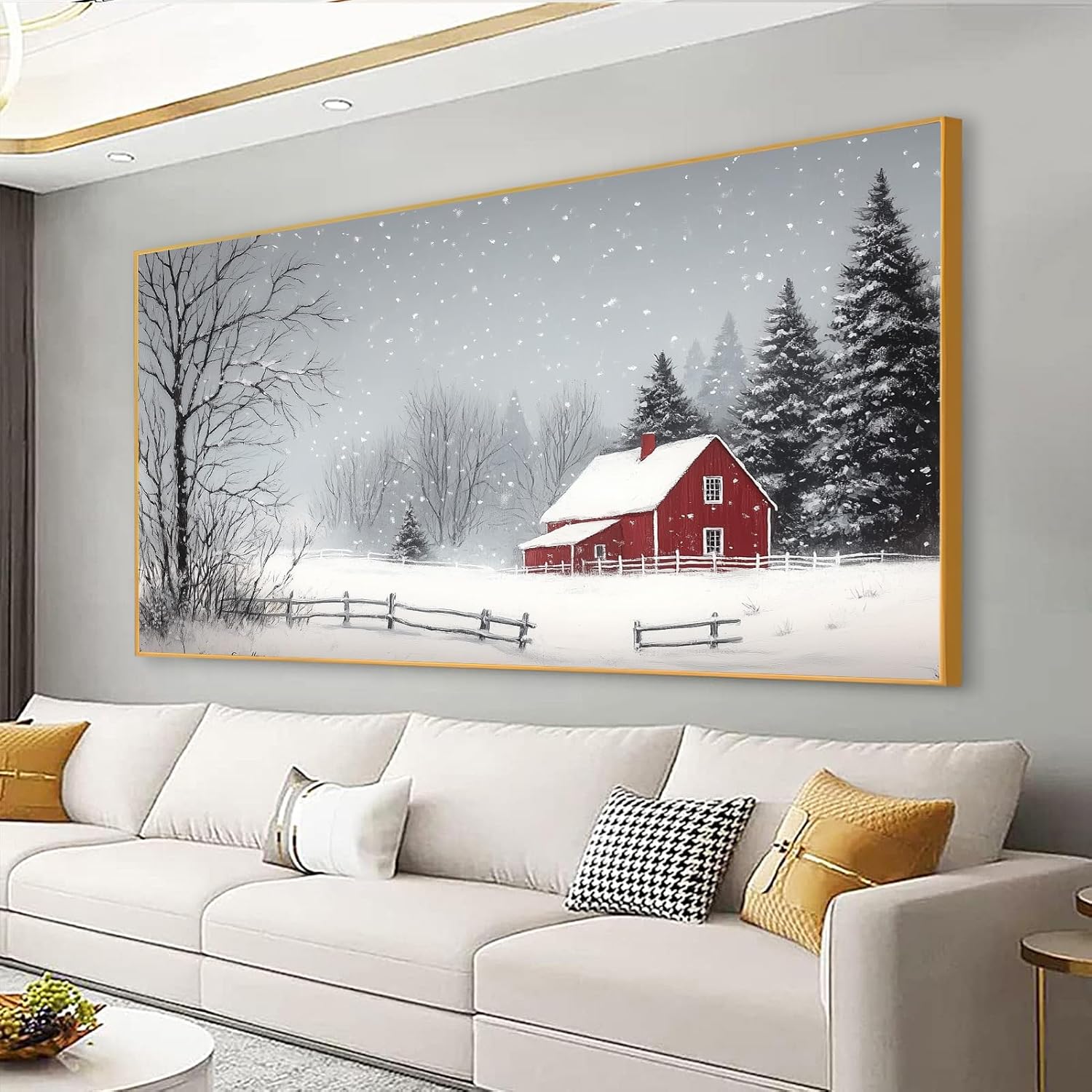 Amazon.com: Farmhouse Barn Winter Canvas Wall Art, Snowy Winter ...