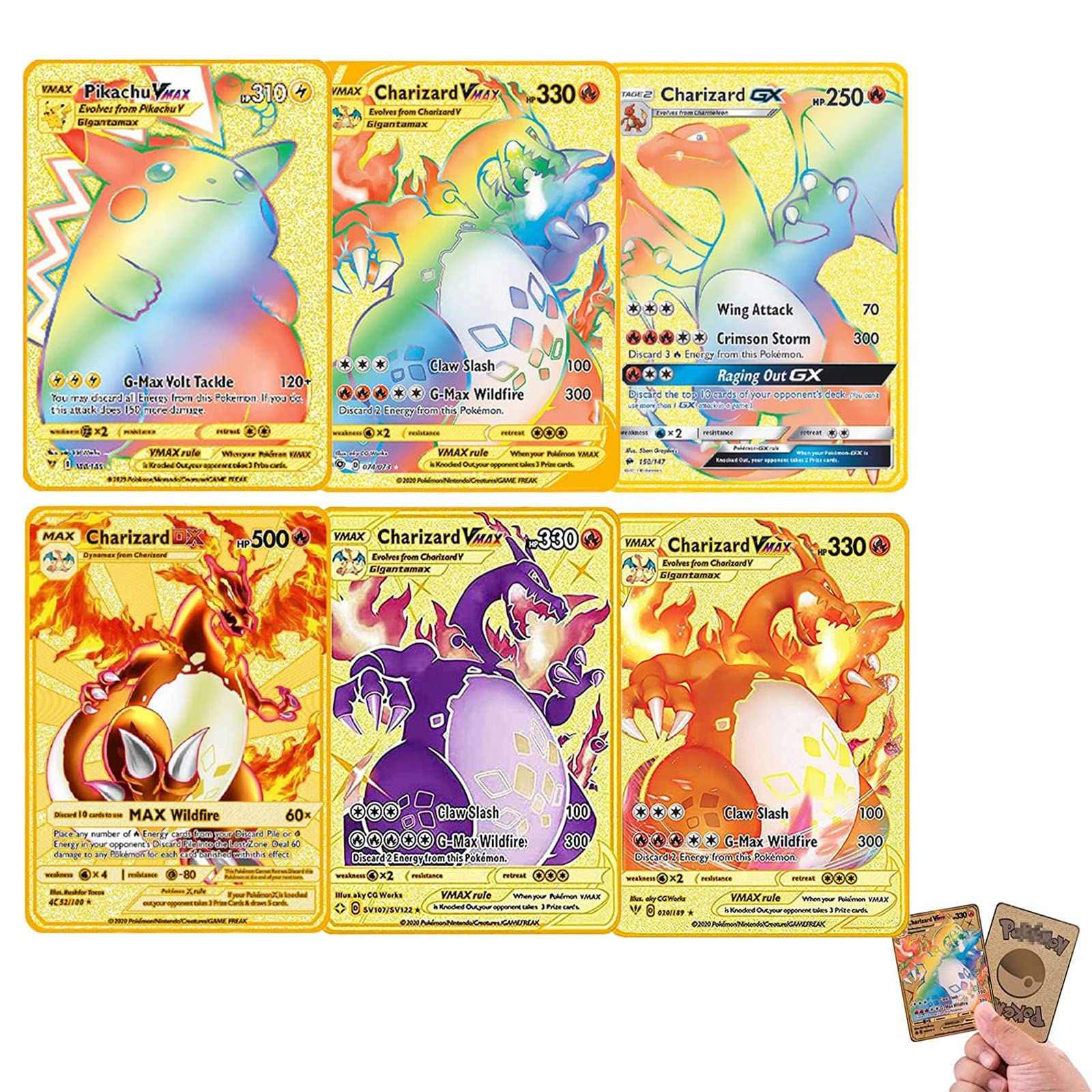 Buy 6 Pcs TCG Metal Gold Cards Vmax GX Rare Golden Card Rainbow Rare ...
