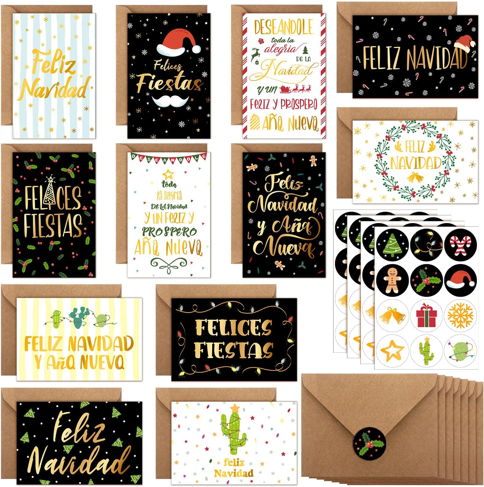 Amazon.com : Zhanmai 48 Pack Christmas Spanish Cards with Envelopes ...