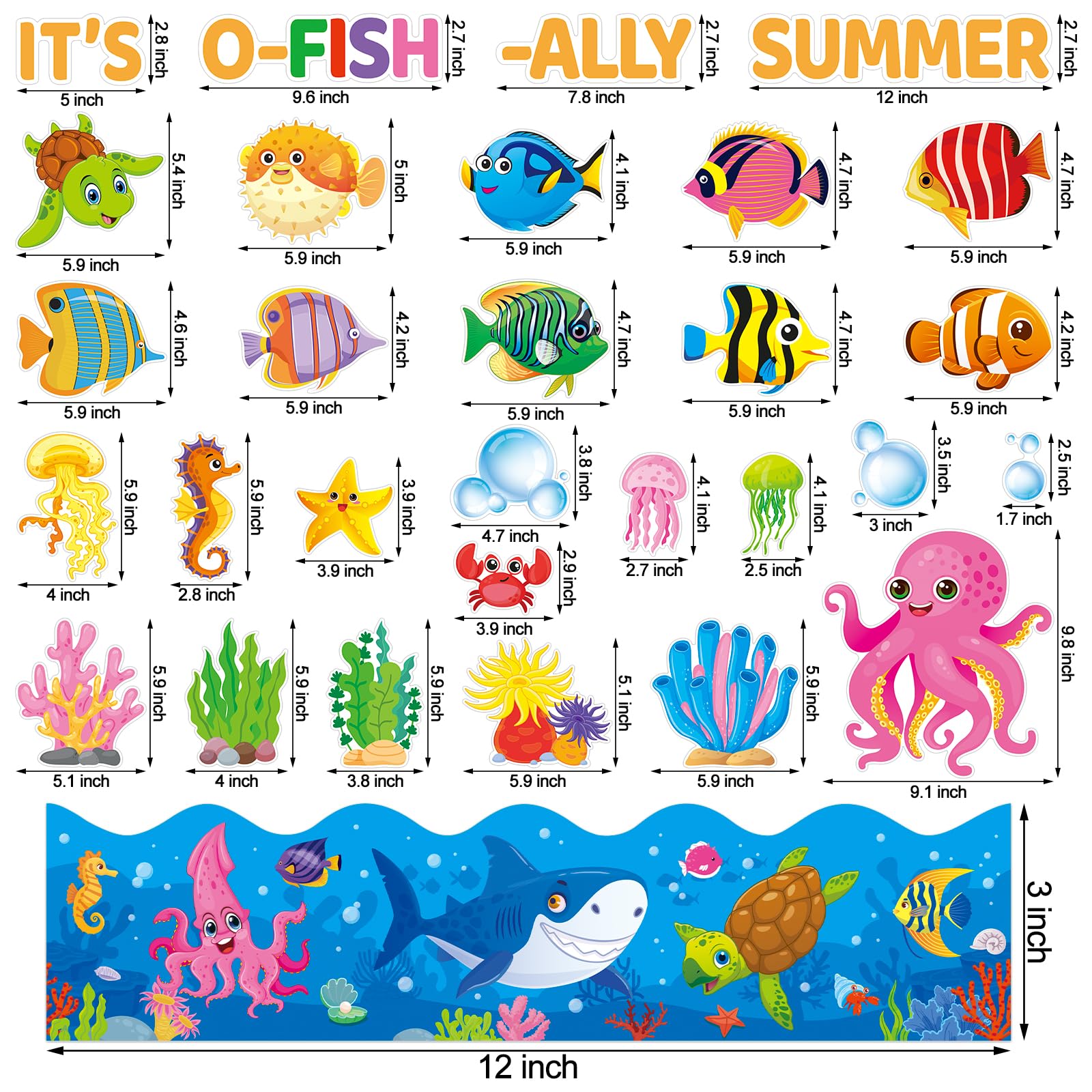 Snapklik.com : Ocean Fish Summer Bulletin Board Set Sea Animal Cutouts ...