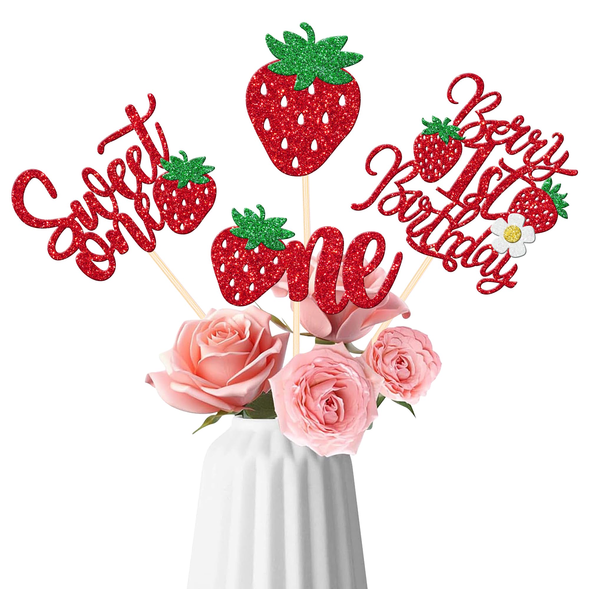 Amazon.com: 12 PCS Berry 1st Birthday Centerpiece Sticks Strawberry One ...