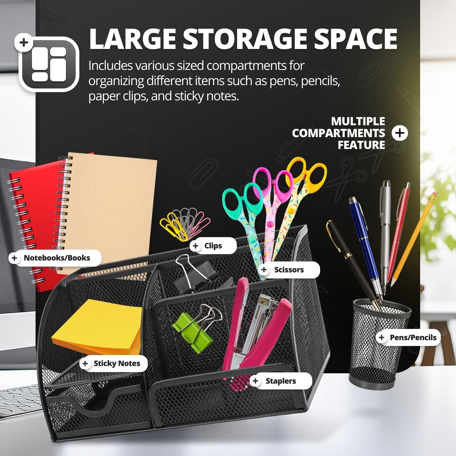 Snapklik.com : Flexzion Desk Caddy Organizer Set (Black) - Metal Mesh ...