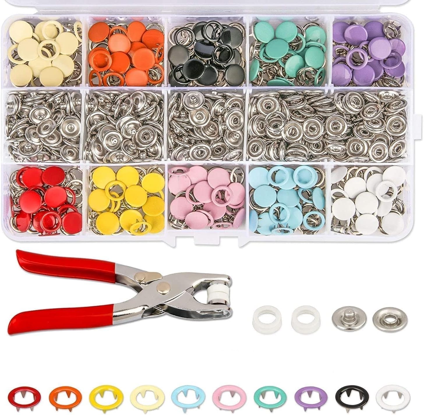 100 Sets Metal Snaps Buttons with Fastener Pliers Press Tool Kit Snaps ...