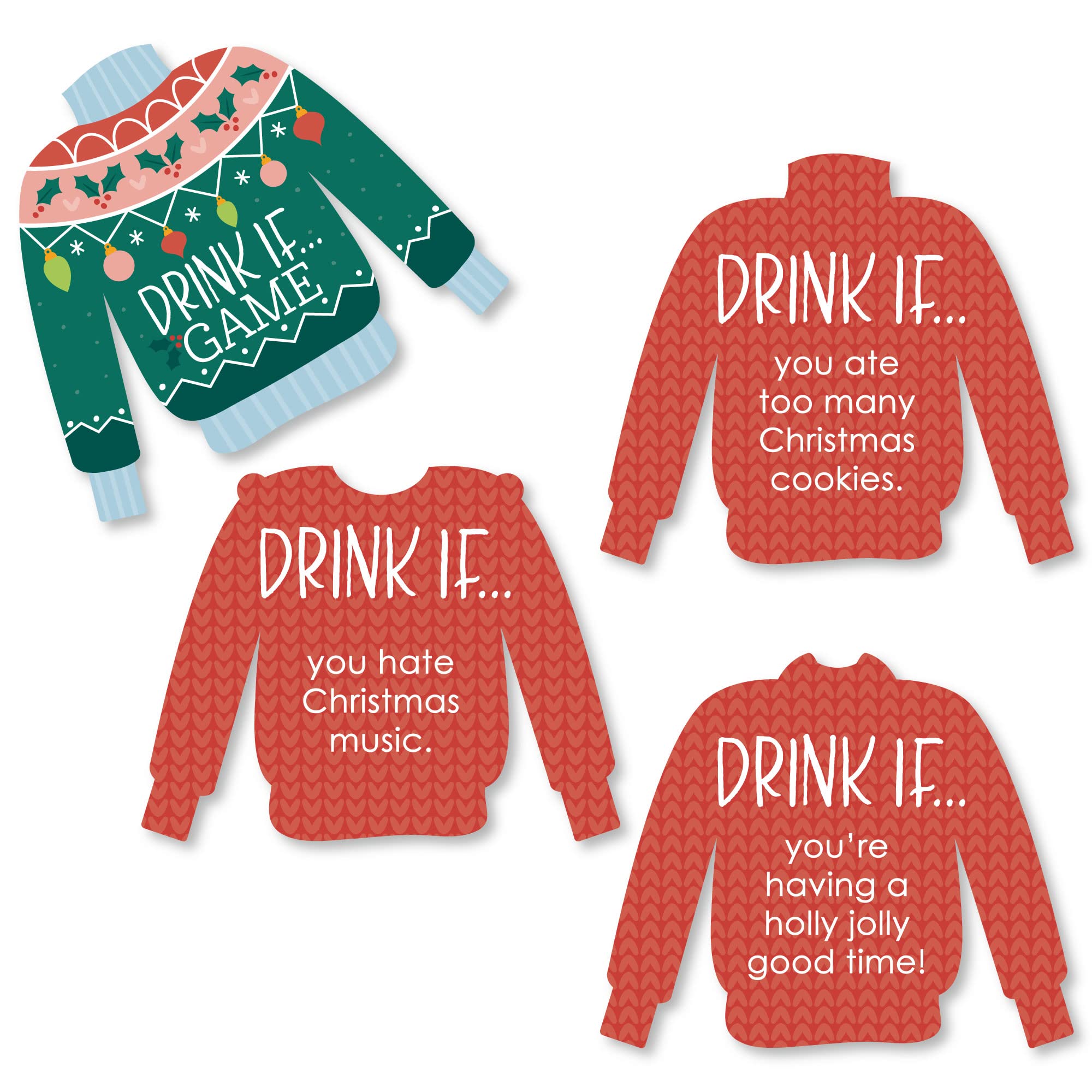 Big Dot of Happiness Drink If Game - Colorful Christmas Sweaters - Ugly ...