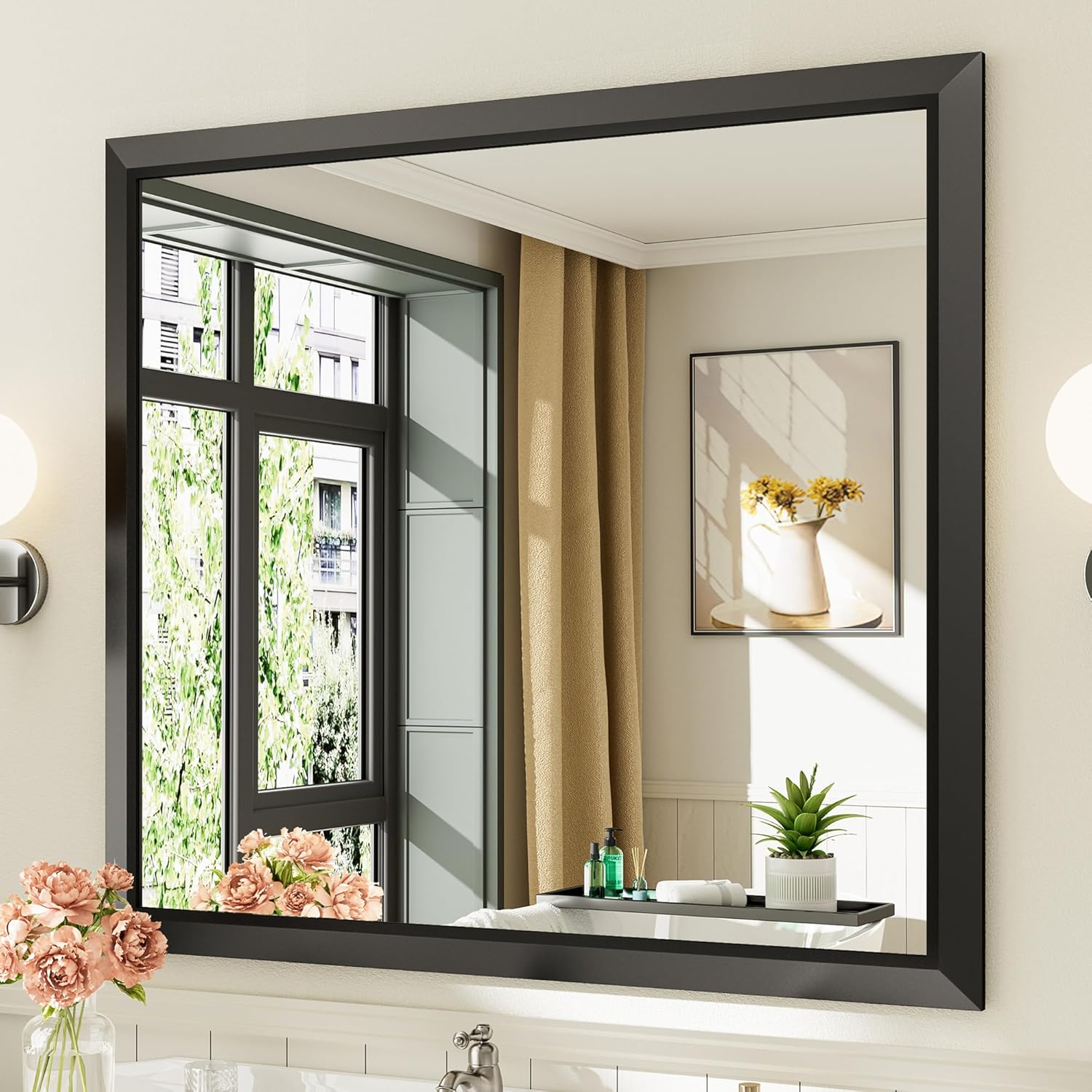Amazon.com: Briivue 40"x36" Black Bathroom Mirror, Anti-Rust Black ...