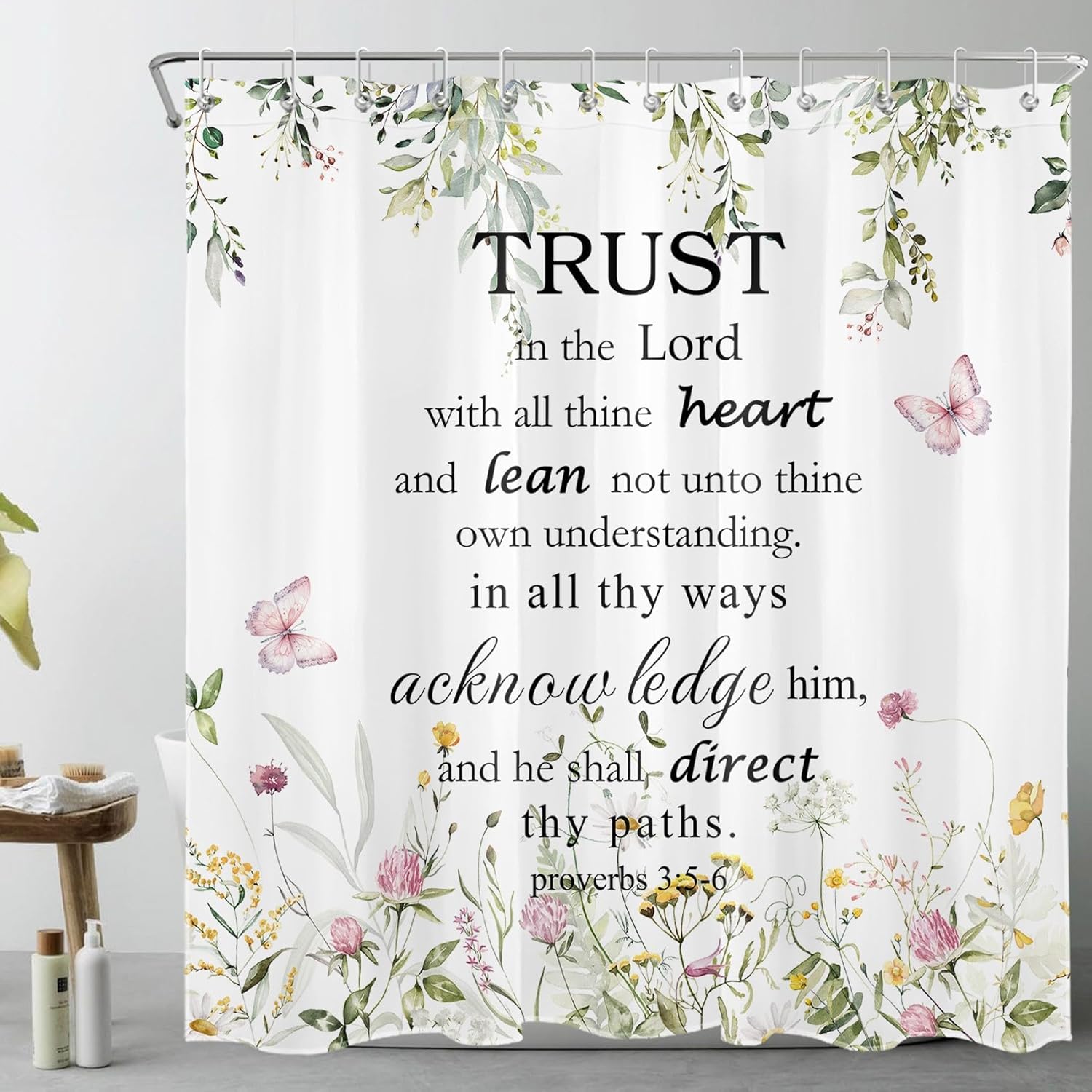 Amazon.com: EOBTAIN Bible Verse Shower Curtain Spring Wildflower with ...
