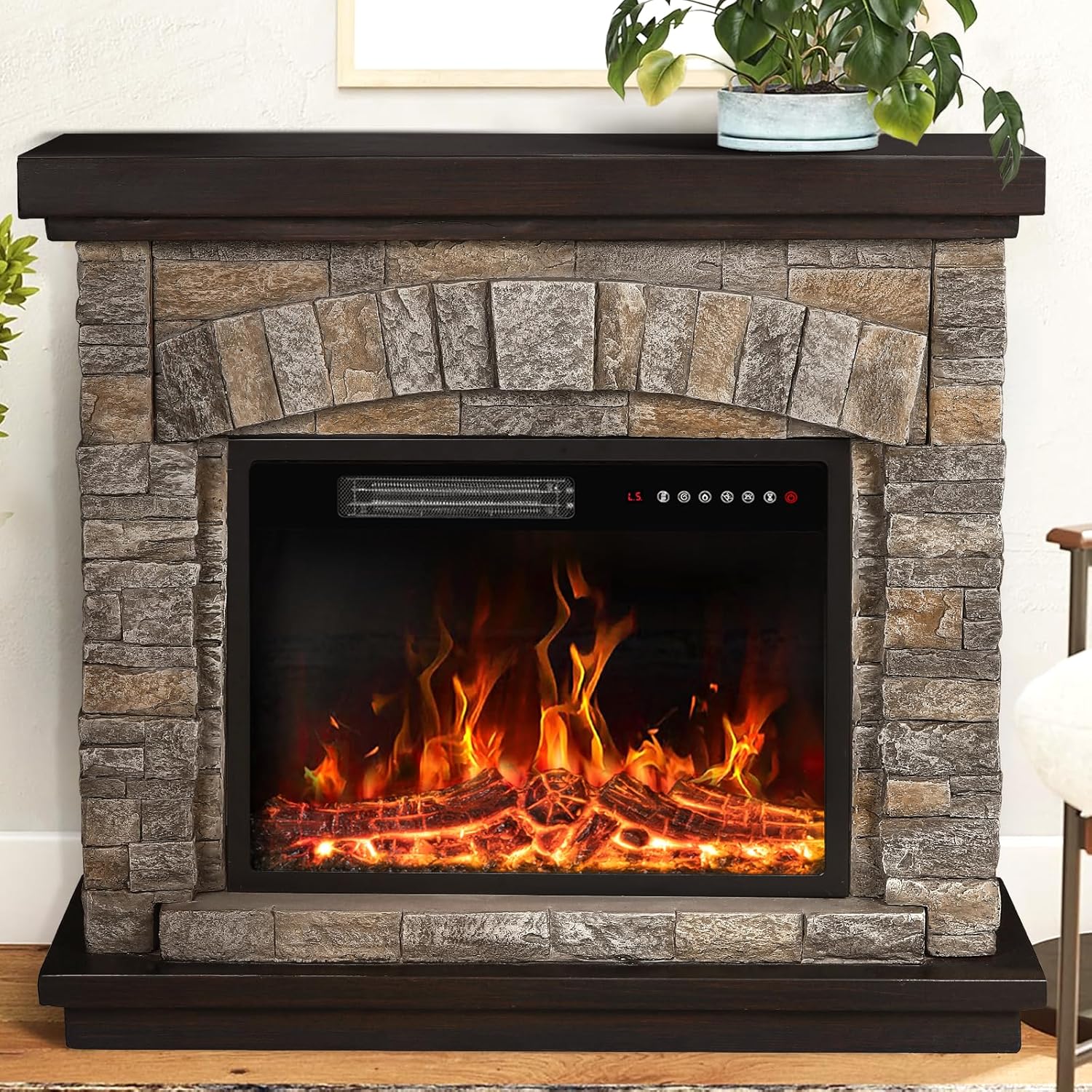 Amazon.com: PUKAMI Electric Fireplace with Mantel, Freestanding Stone ...