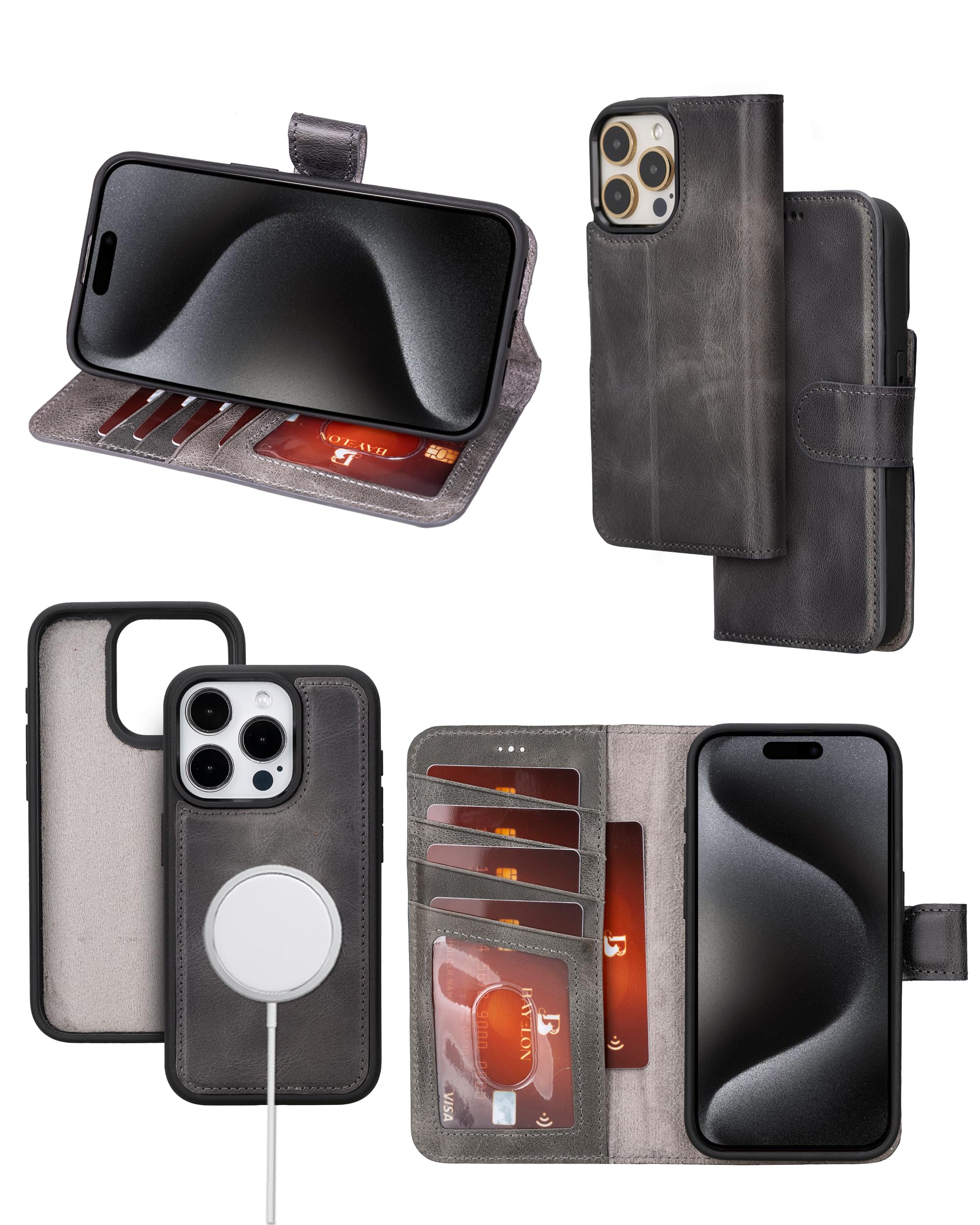 Amazon.com: Bayelon Wallet Case for iPhone 15 Pro Max, Full Grain ...