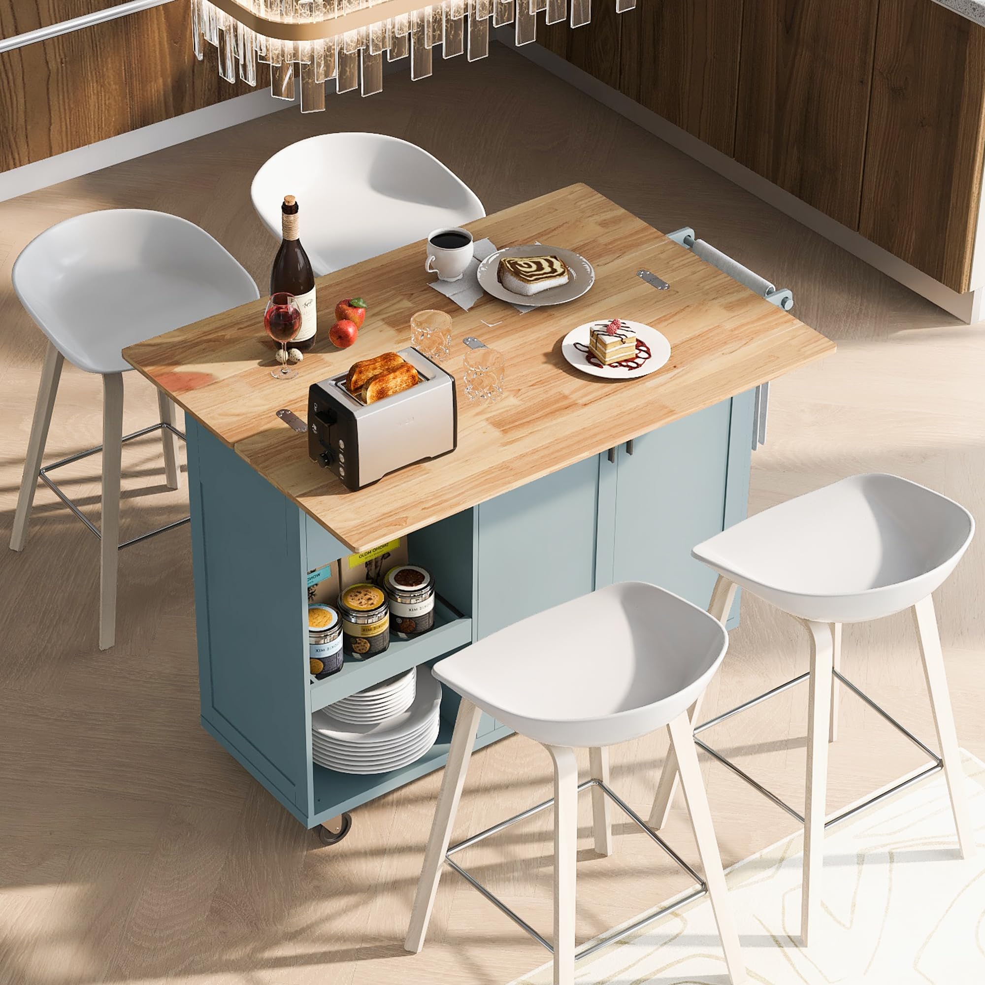 Amazon.com: Kitchen Island with Foldable Counter Top, Kitchen Storage ...