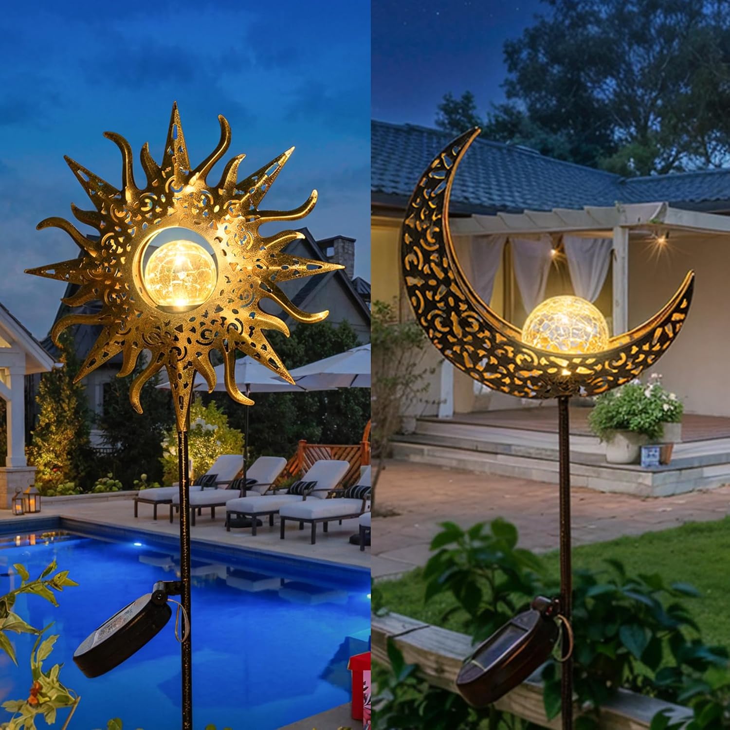 HOMEIMPRO 1 Sun Garden Solar Lights, 2Pack Moon Solar Lights for Lawn ...