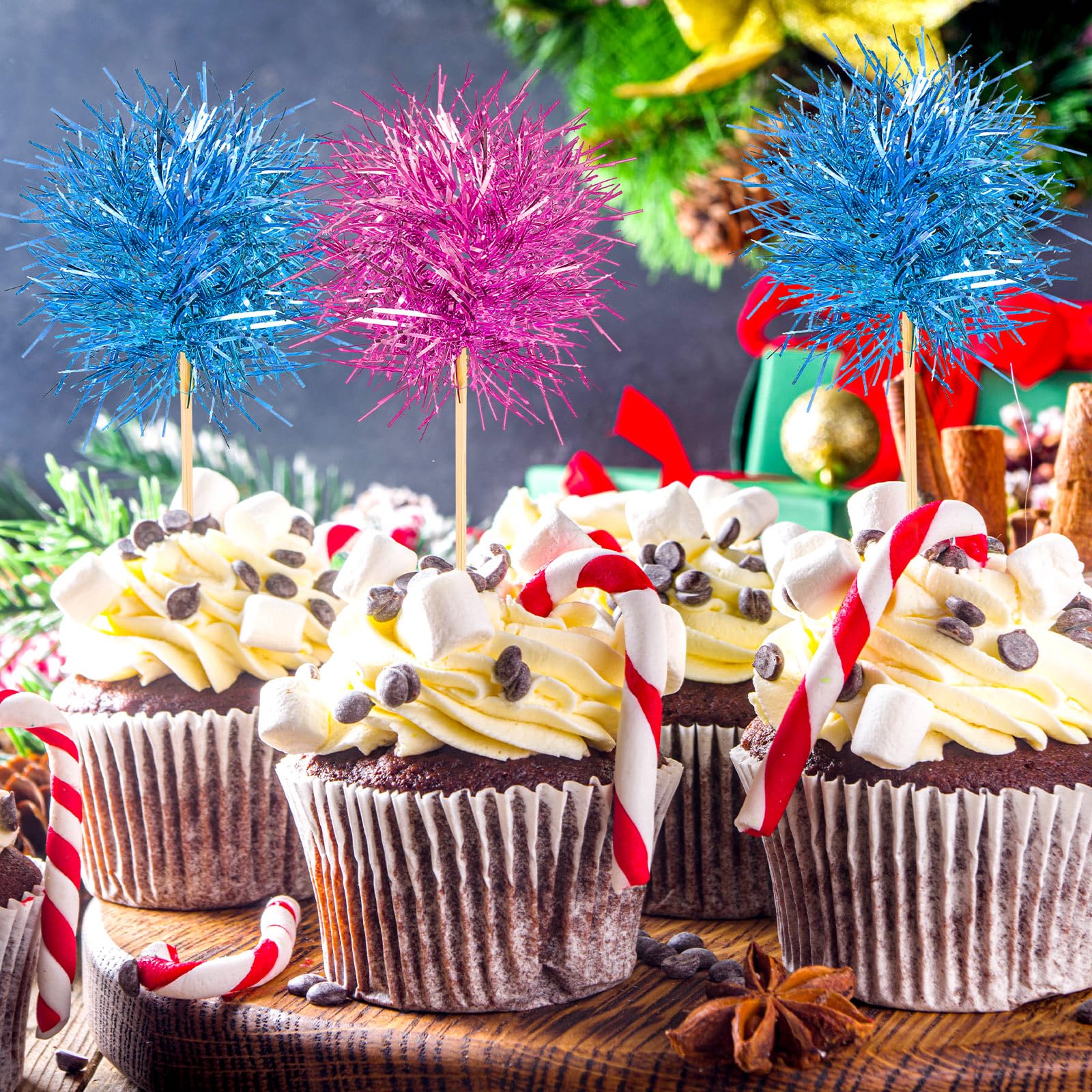 Snapklik.com : Chinco 100 Pcs Foil Firework Cupcake Toppers Sparkle ...