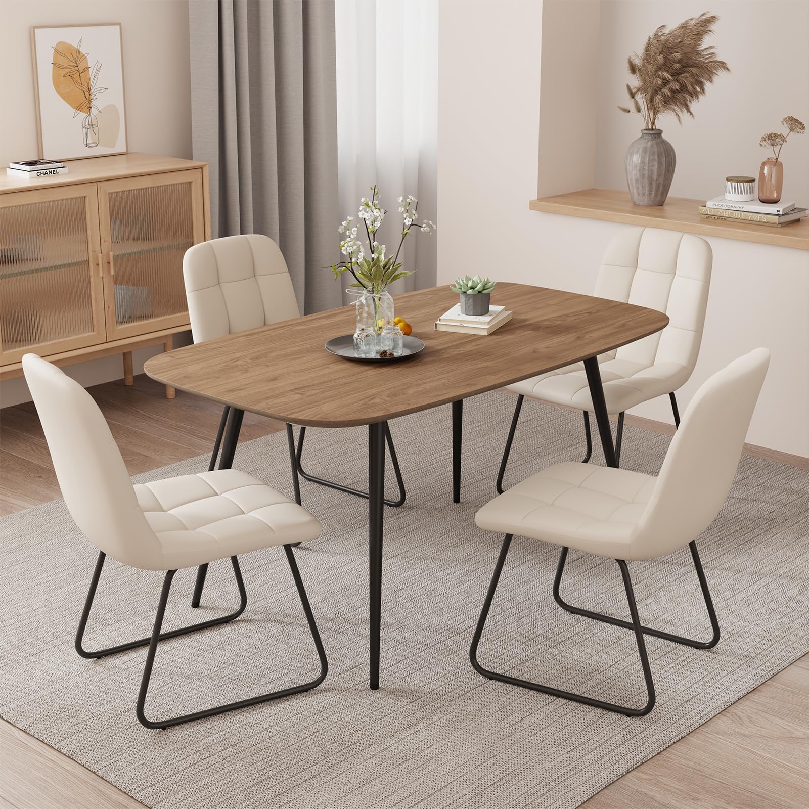 Amazon.com - HIPIHOM 47.2'' Dining Table Set for 4,Modern Wood Dining ...