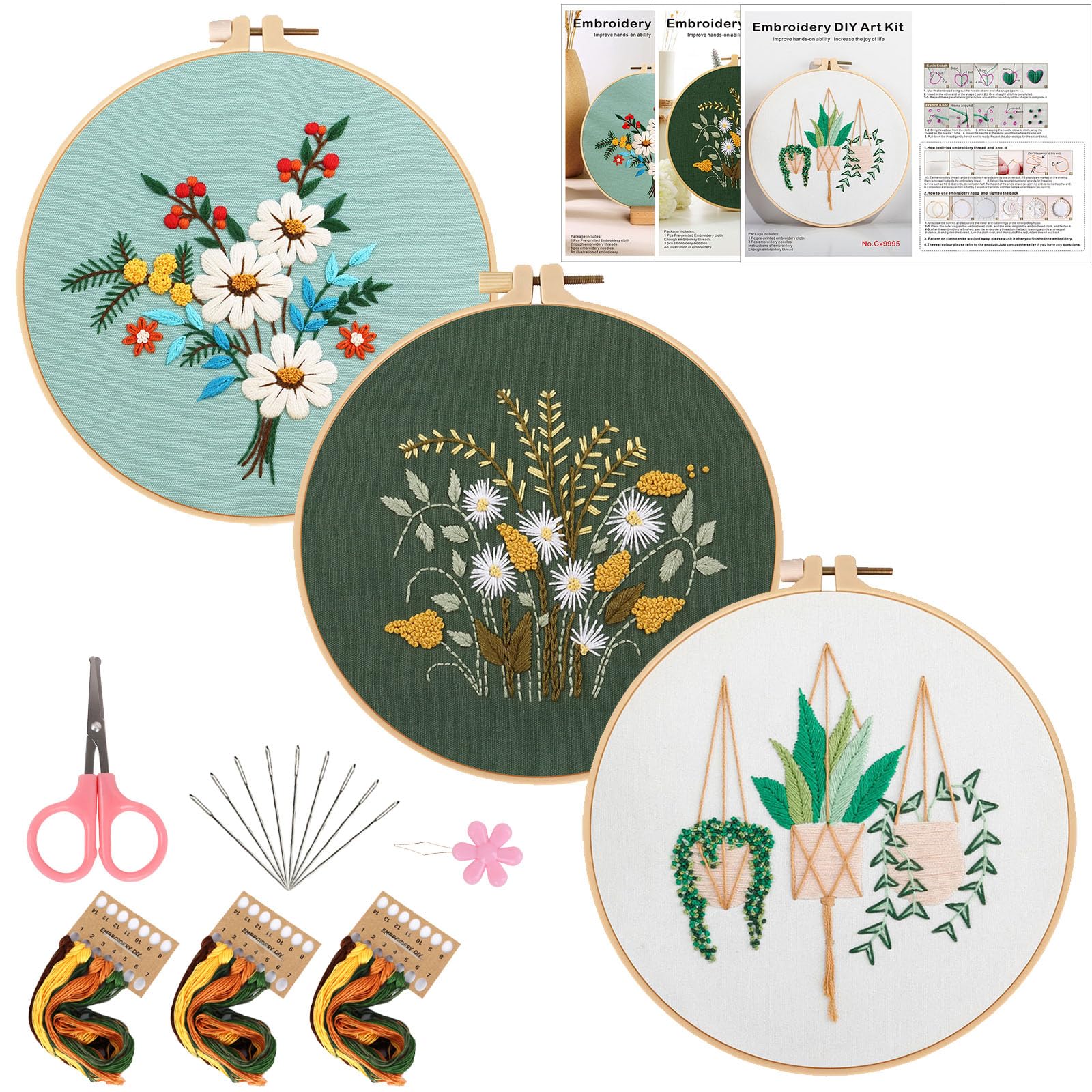 Amazon.com: ojindiy 3Pack Embroidery Kit for Beginners, Cross Stitch ...