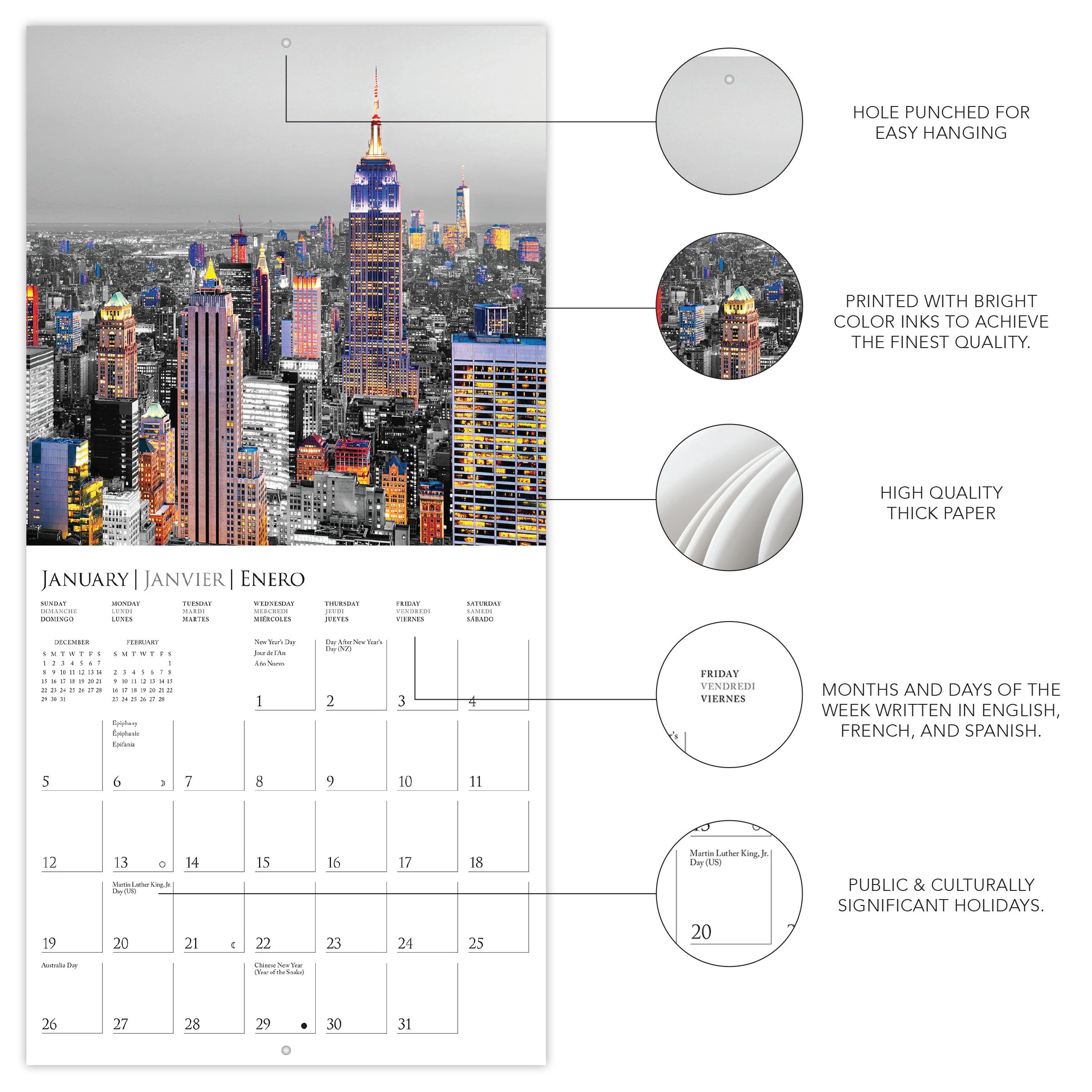 Snapklik.com : 2025 New York Glitz Mini Wall Calendar 7” X 7” Thick ...