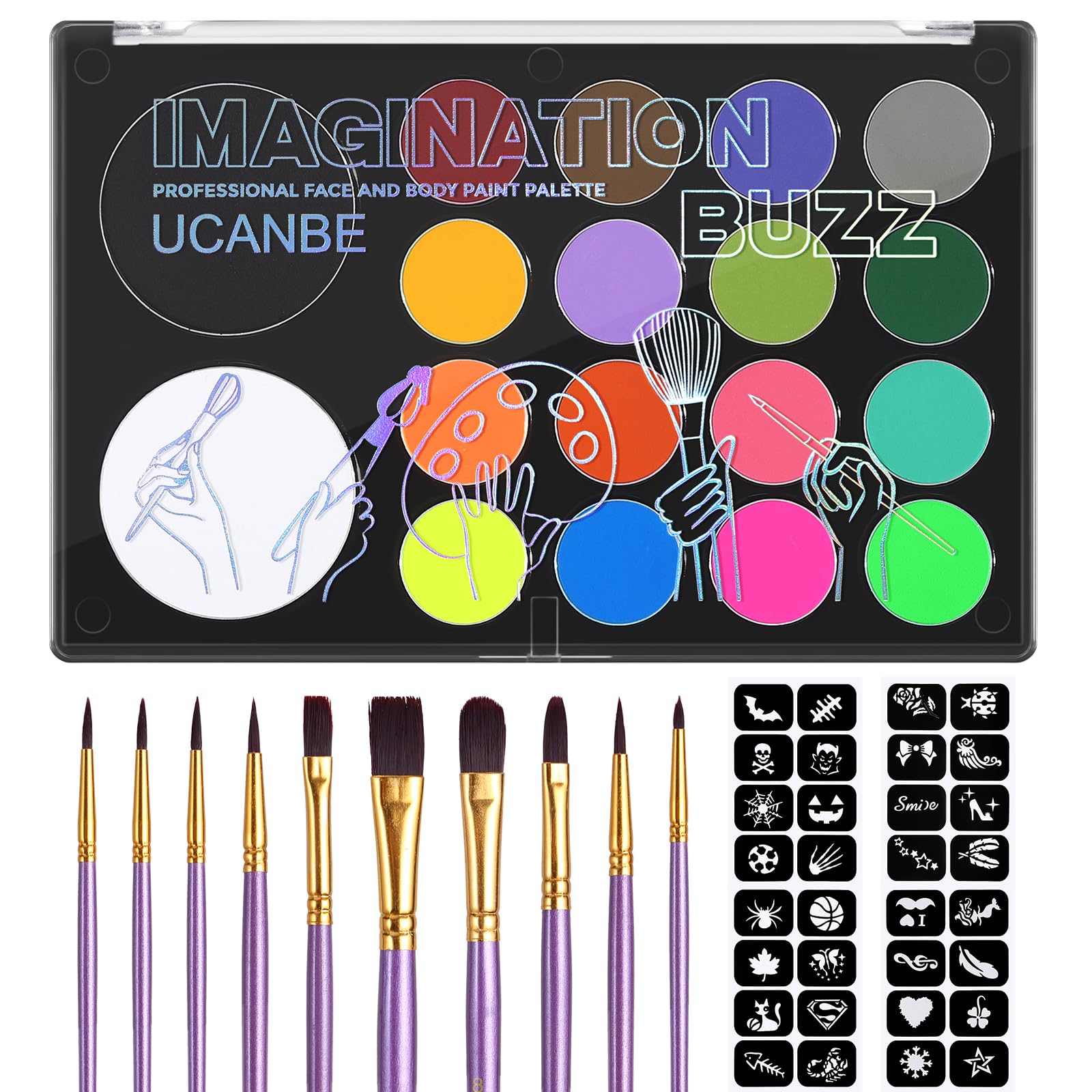 Amazon.com: UCANBE Face Painting Kit for Kids & Adult-18 Colors Non ...