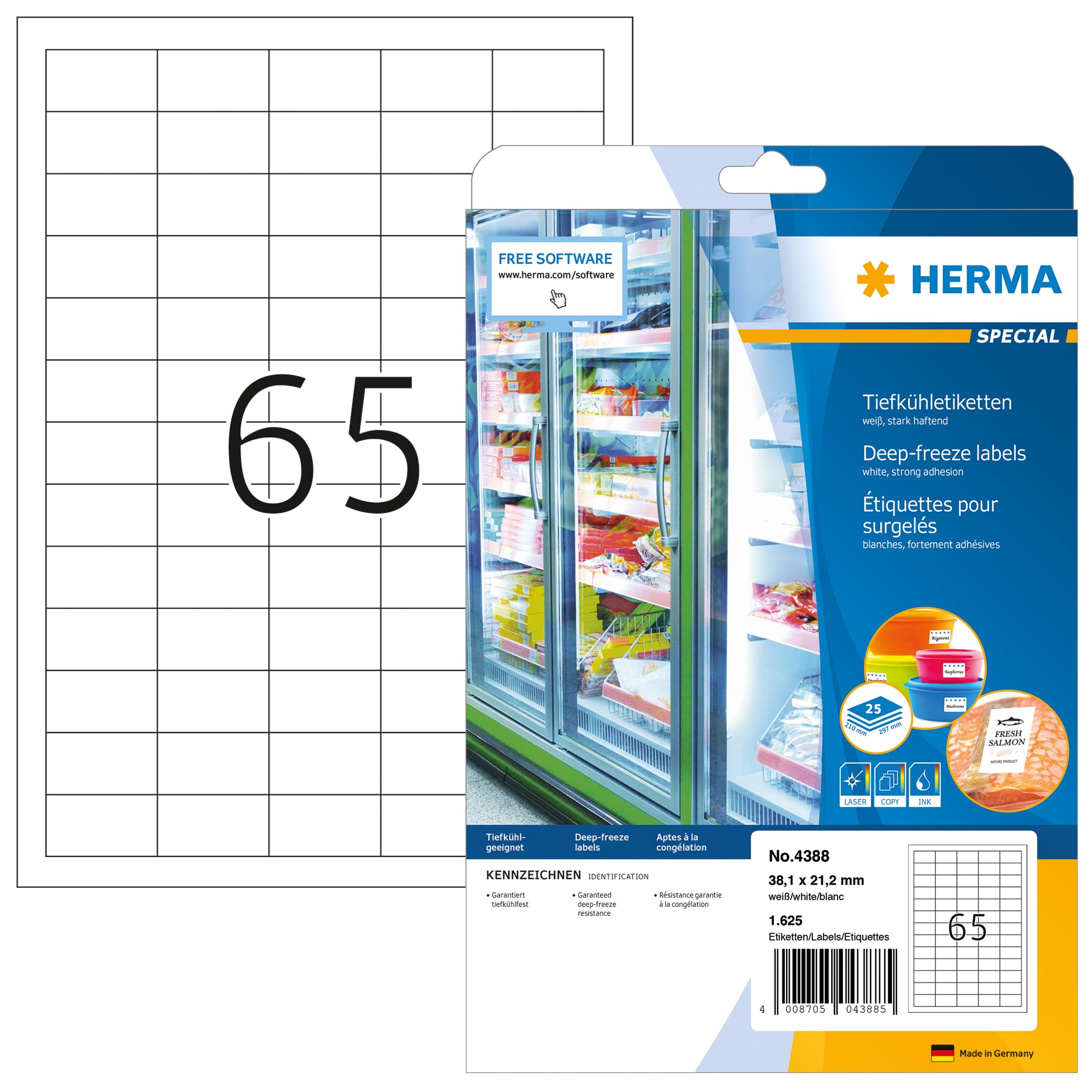 Amazon.com : HERMA Self Adhesive Freezer Labels, 65 Labels per A4 Sheet ...
