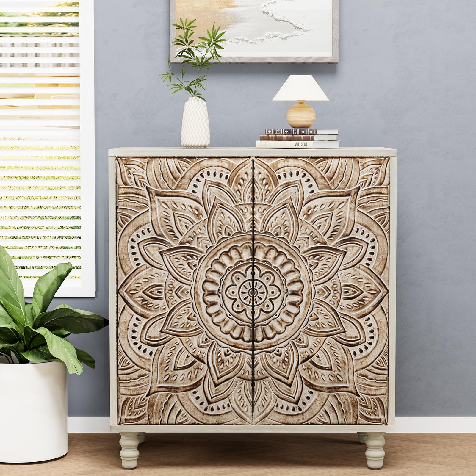 Amazon.com: Koncemel Distressed Storage Cabinet with Vintage Carving ...