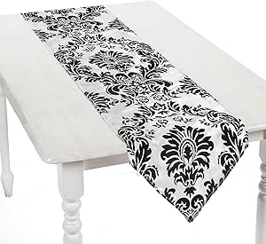 Black and White Elegant Flocked Design Table Runner : Amazon.co.uk ...