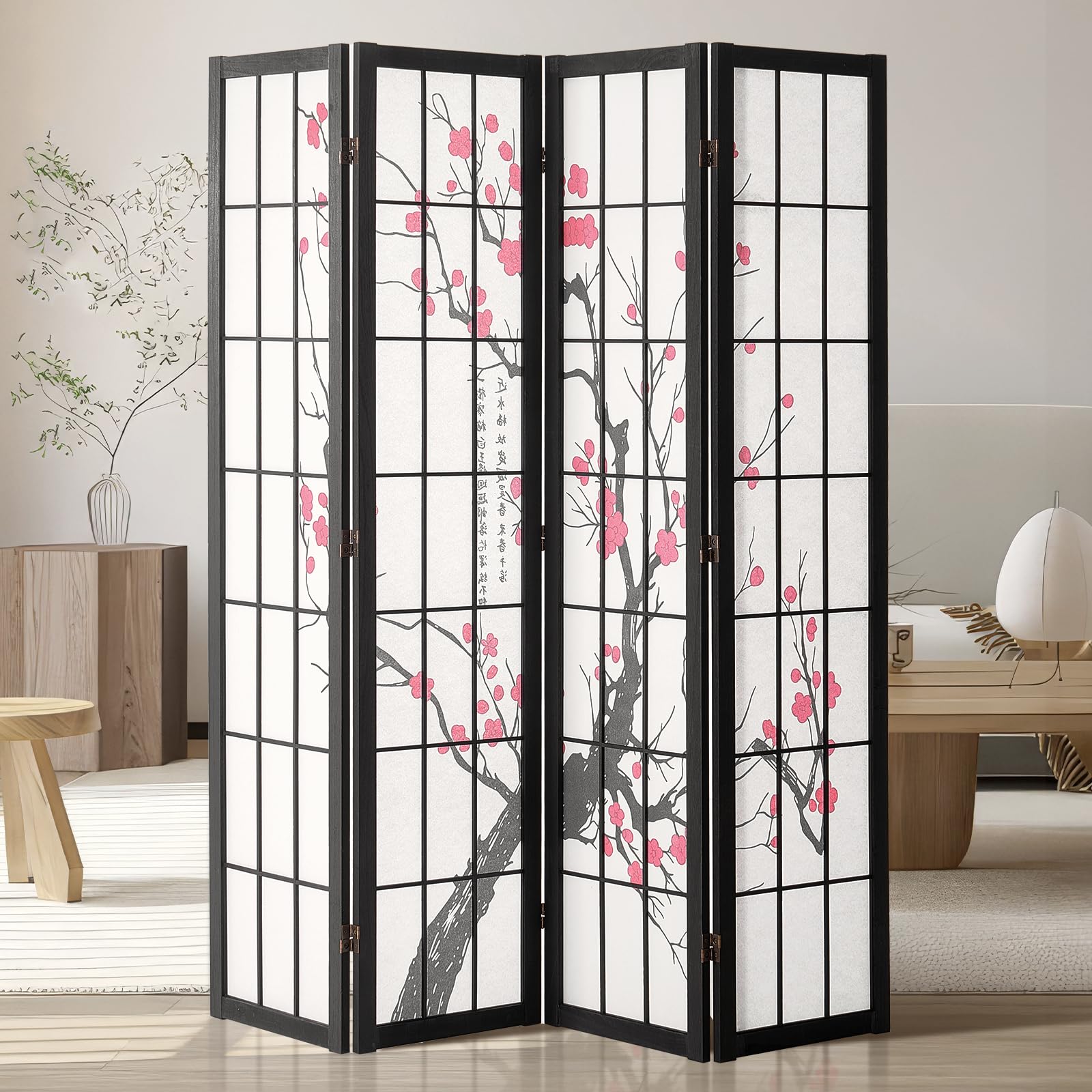 Amazon.com: VEVOR Room Divider, 4 Panel Japanese Room Divider Screen ...