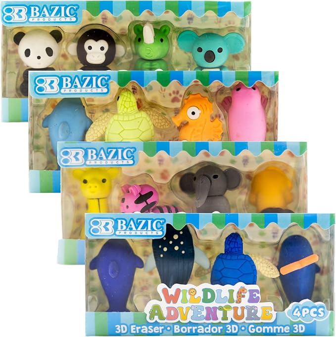 Amazon.com: BAZIC Products 3D Erasers, Wildlife Mini Animals Pencil ...