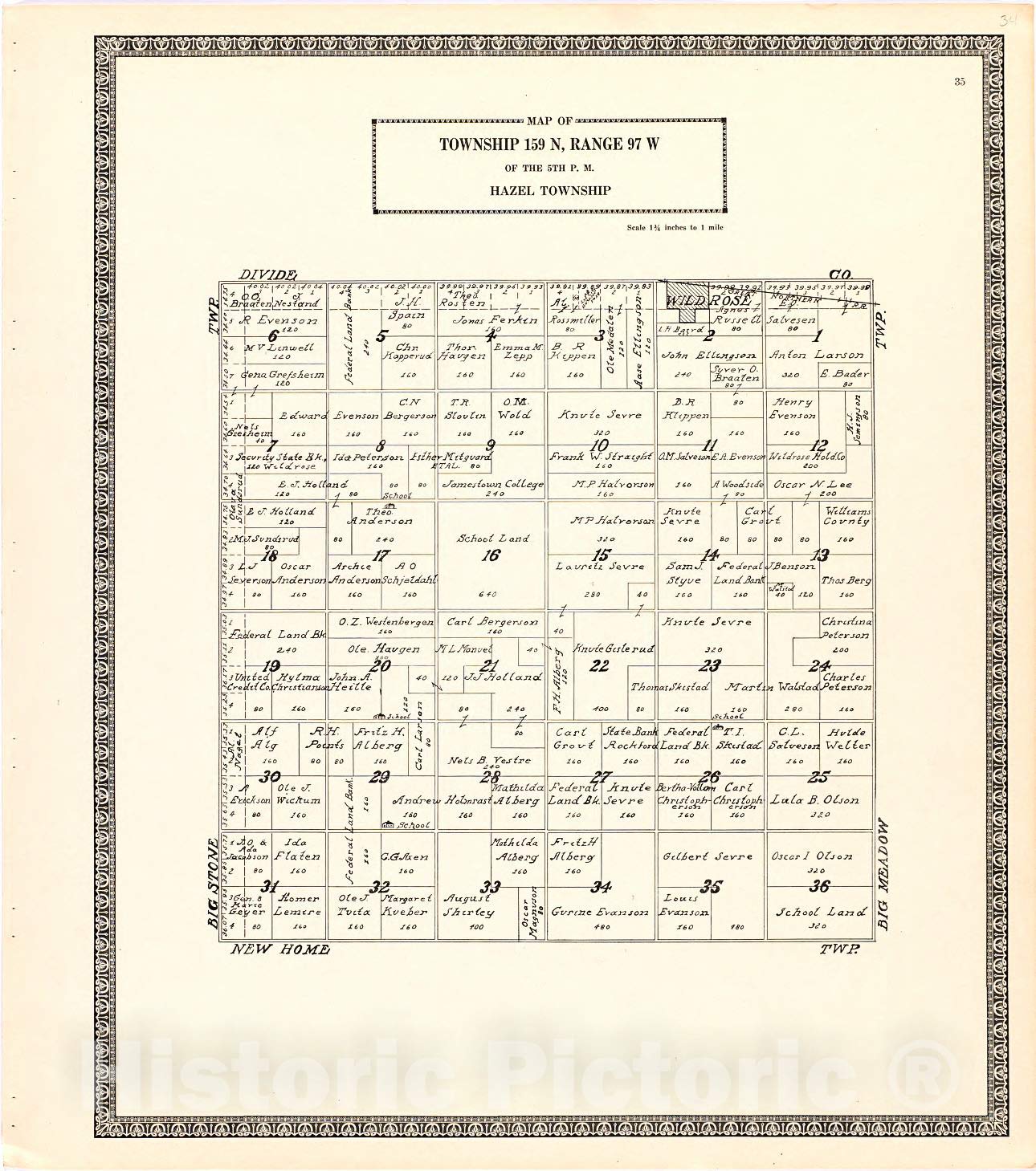 Historic 1937 Wall Map - Atlas, Williams County, North Dakota. - Map of ...