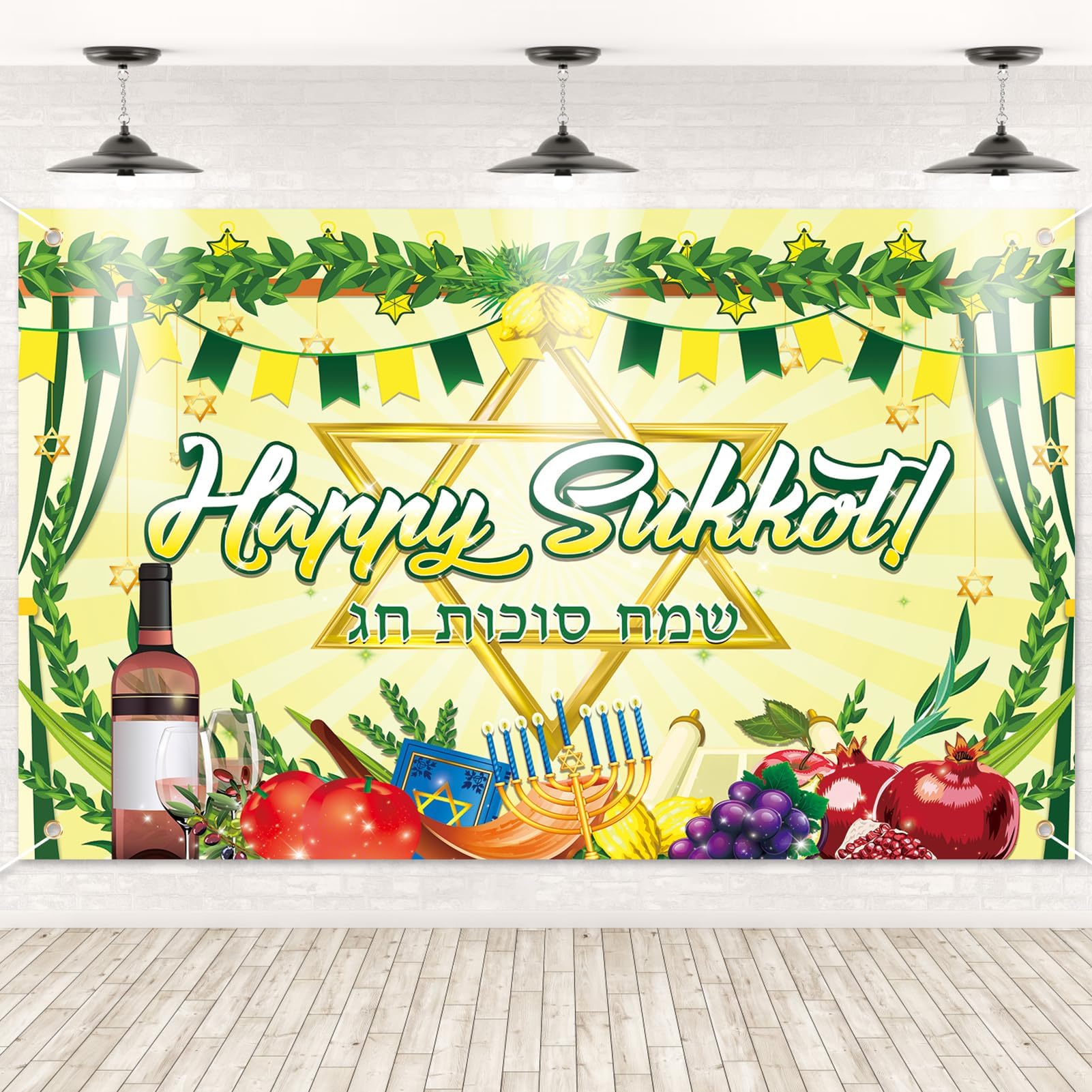 Amazon.com: Happy Sukkot Decorations Happy Sukkah Banner Hebrew Jewish ...