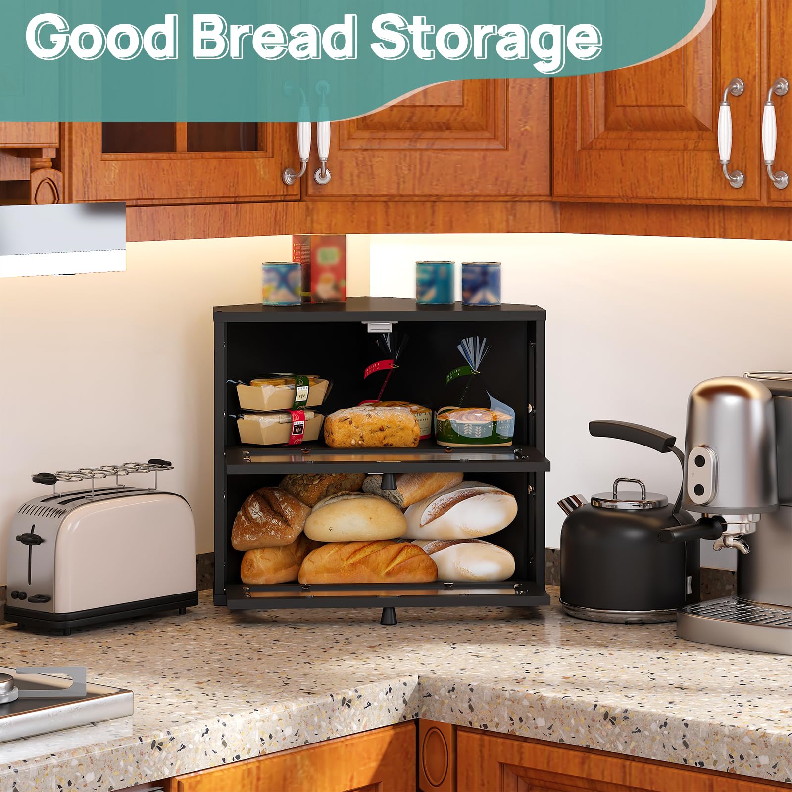 Snapklik.com : Viewcare Corner Bread Box For Kitchen Countertop, 2 Tier ...