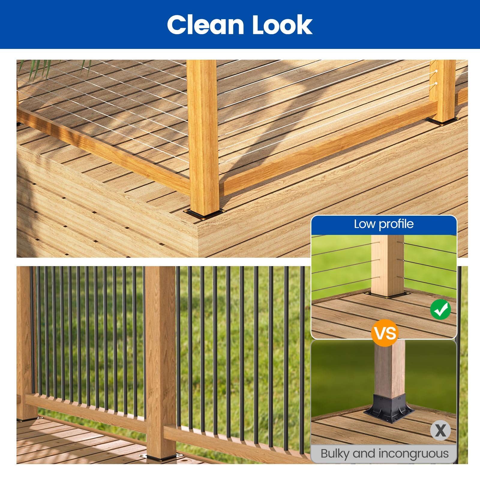 Snapklik.com : Muzata 4Pack Wood Post Plate Connector Fence Post Base ...