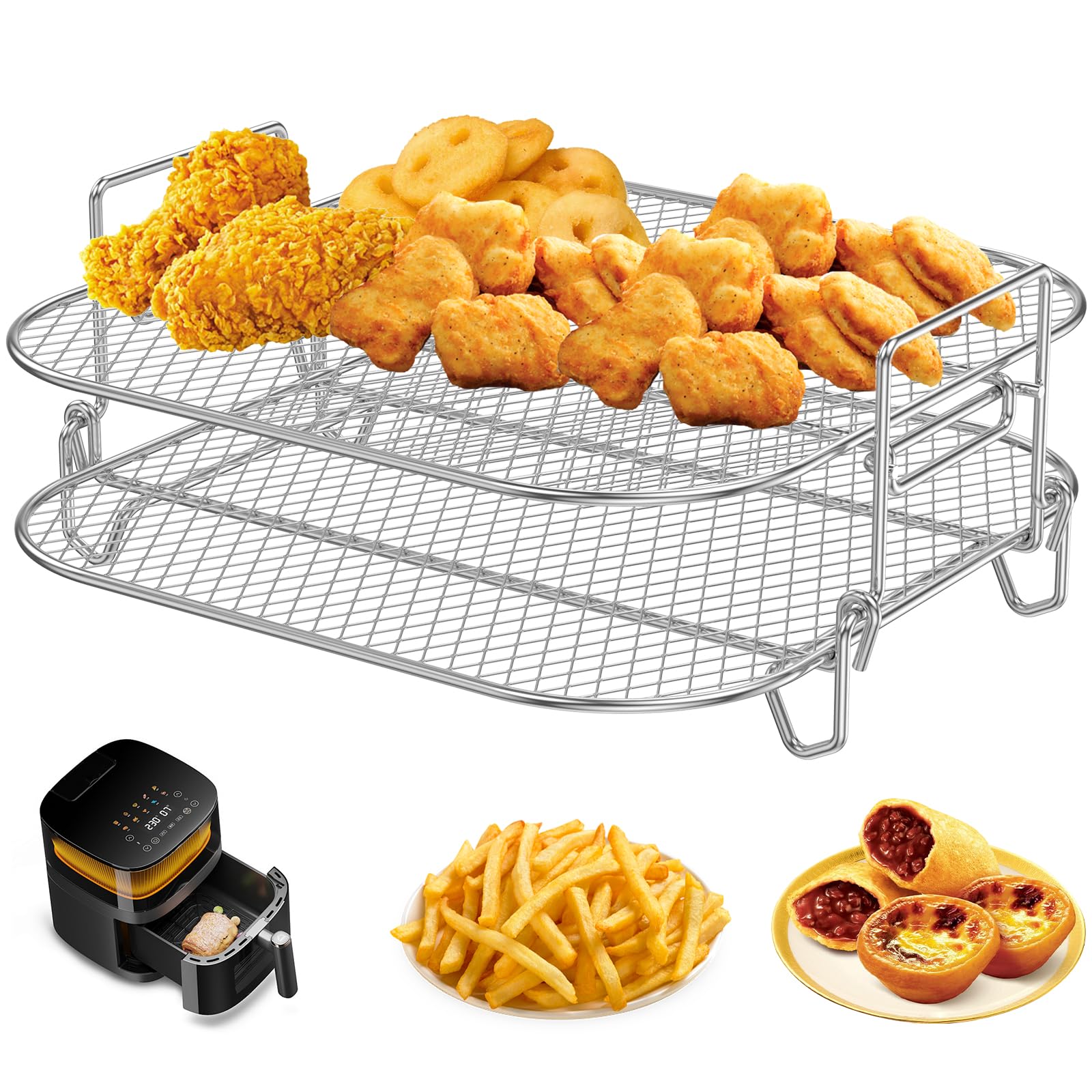 8 inch Square Air Fryer Rack, 2 Layers Stainless Steel Dehydrator Rack ...