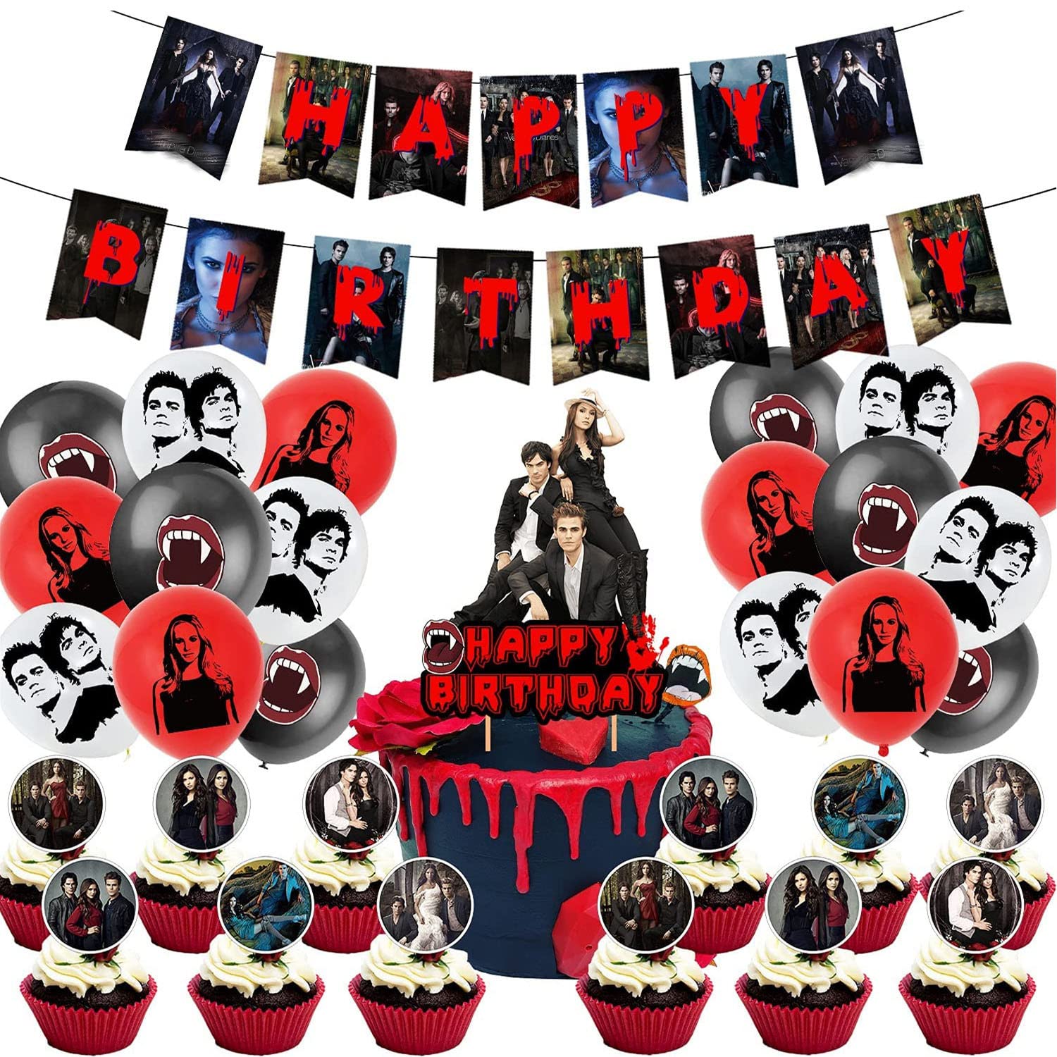 Terran 4 Pcs Birthday Party Decor Happy Birthday Banner, Cake Toppers ...