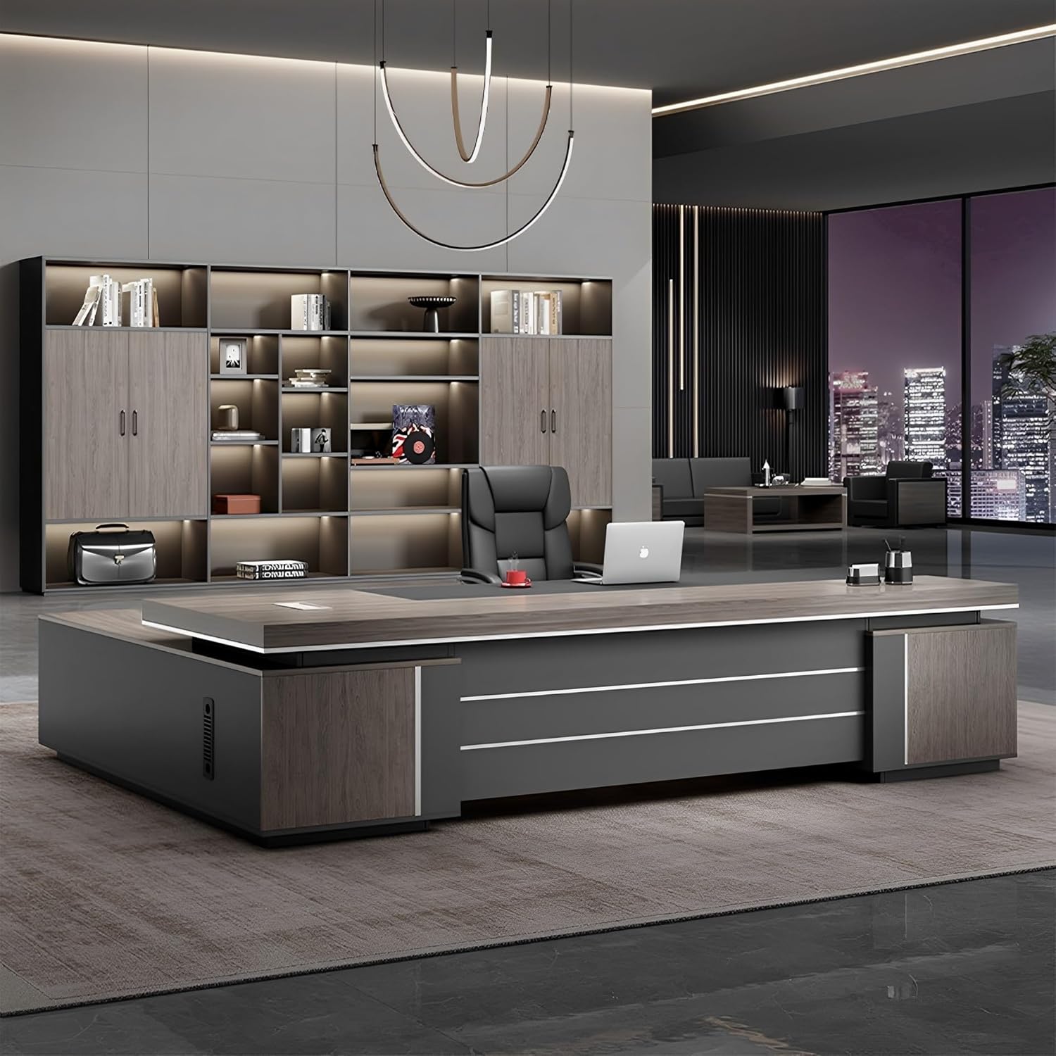 Amazon.com: Large Office Desk with Side Cabinet, Modern L Shape ...