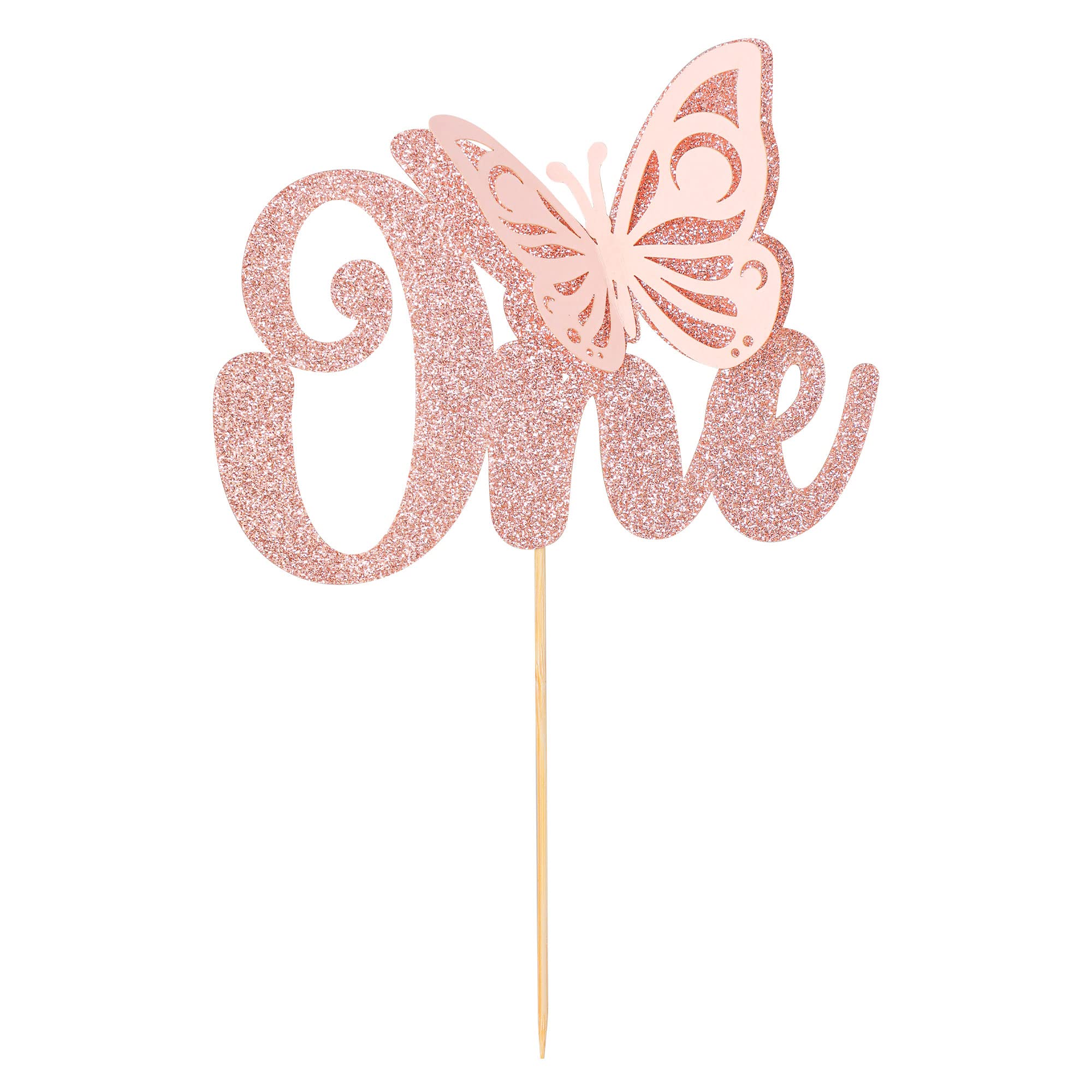 Amazon.com: Gyufise 1Pcs Butterfly One Cake Topper Rose Gold Glitter ...